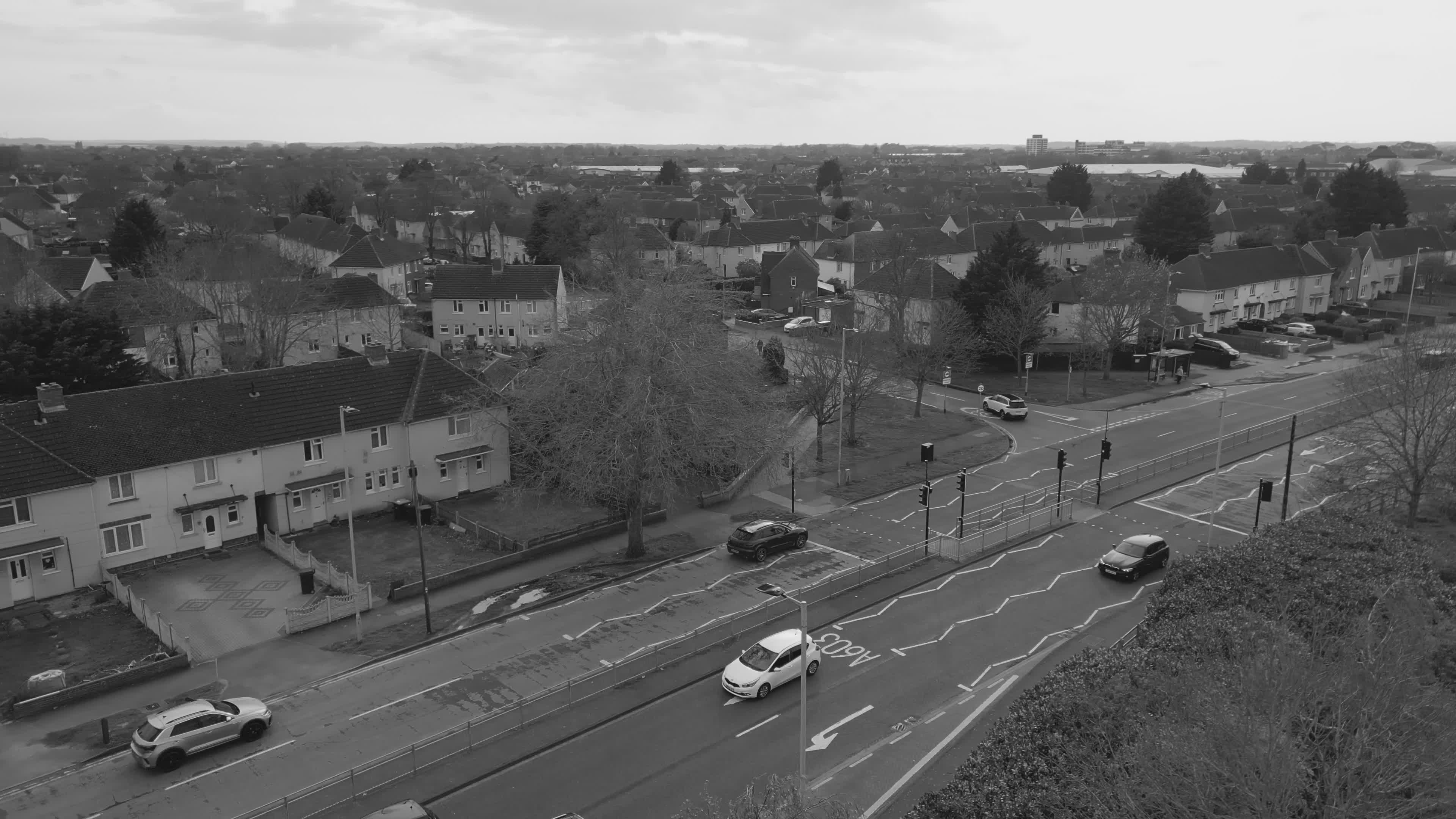 Aerial View of Suburban Neighborhood Street Scene Free Stock Video ...