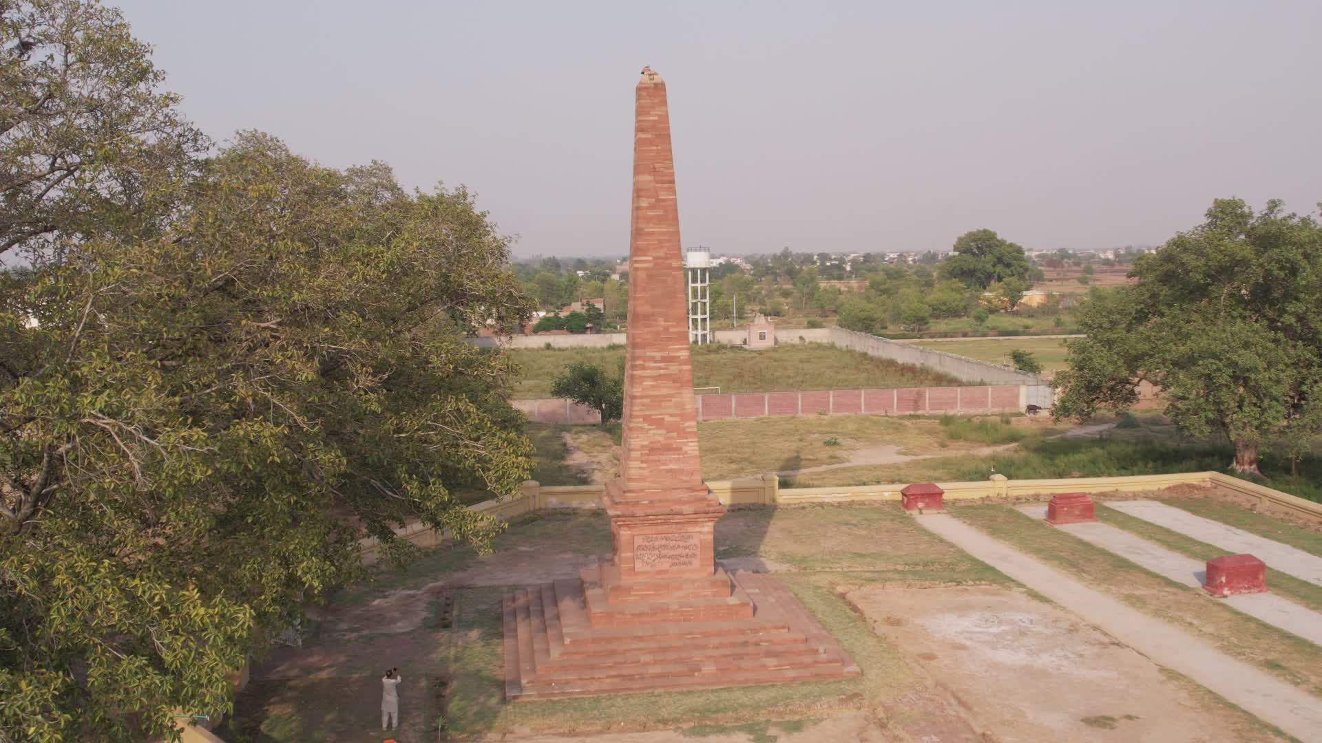 Aerial View of Historic Brick Monument in Park Free Stock Video Footage ...