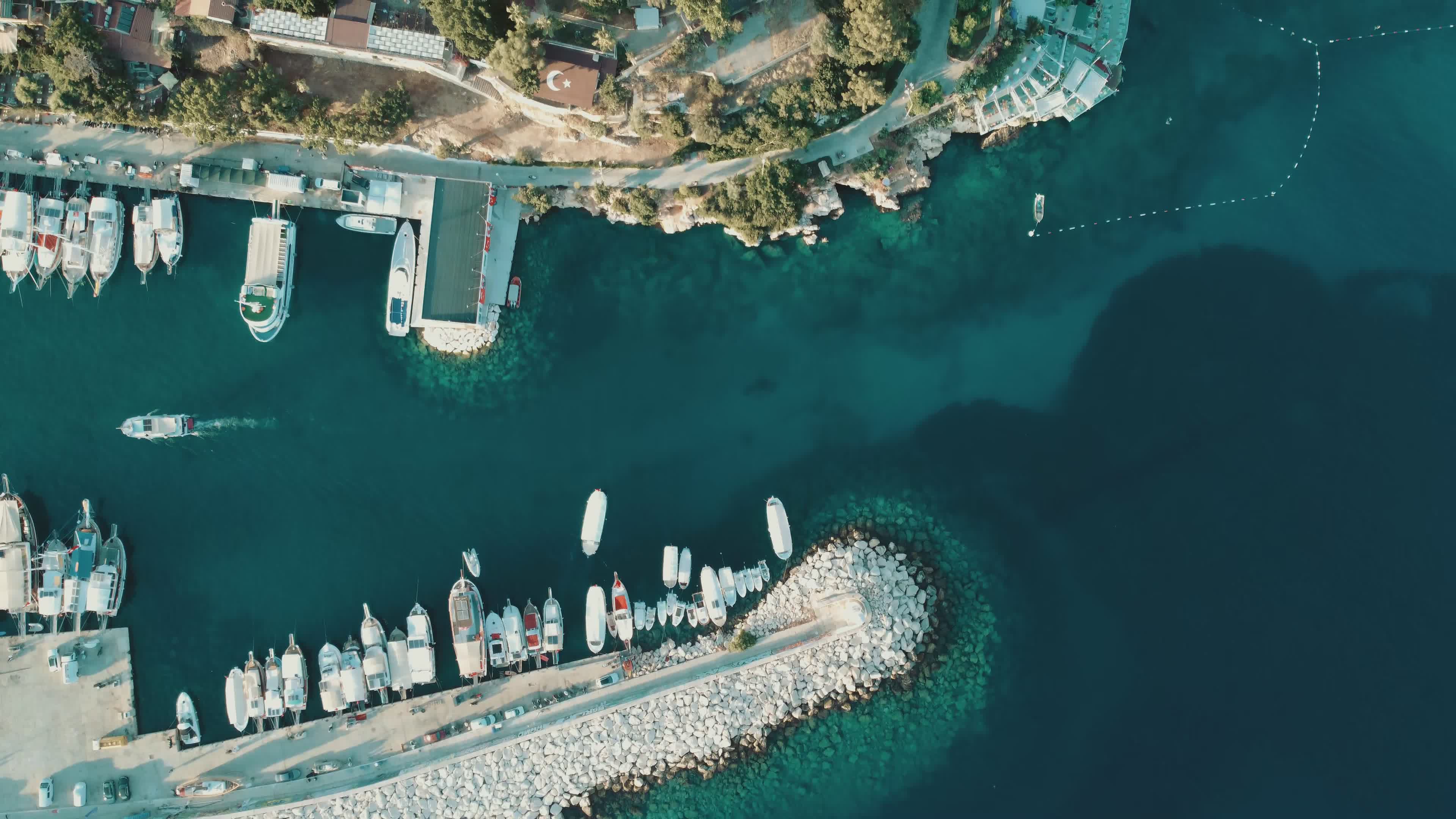 Aerial View of Coastal Harbor with Boats and Pier Free Stock Video ...