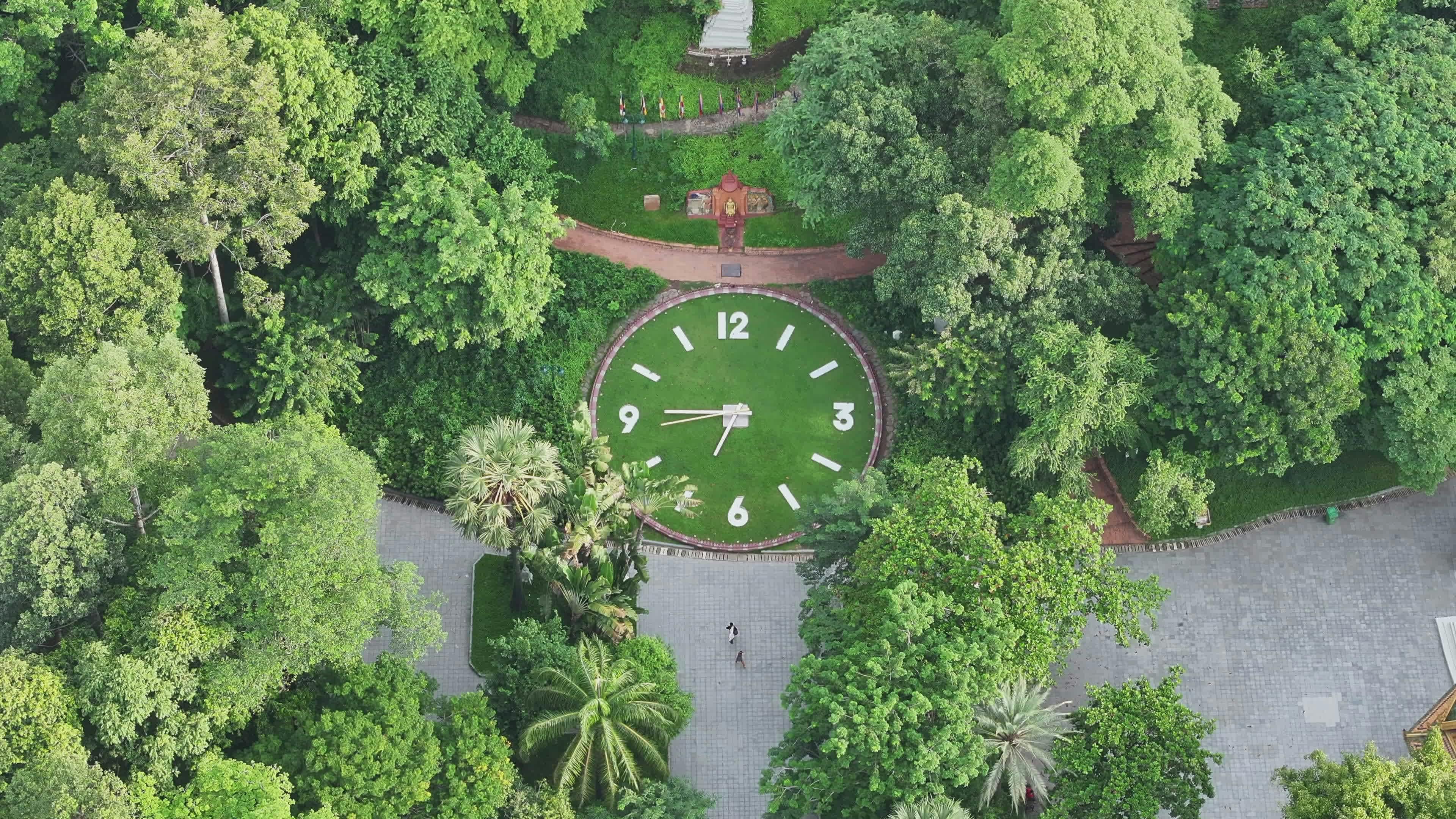 Aerial View of Large Clock in Lush Green Park Free Stock Video Footage ...
