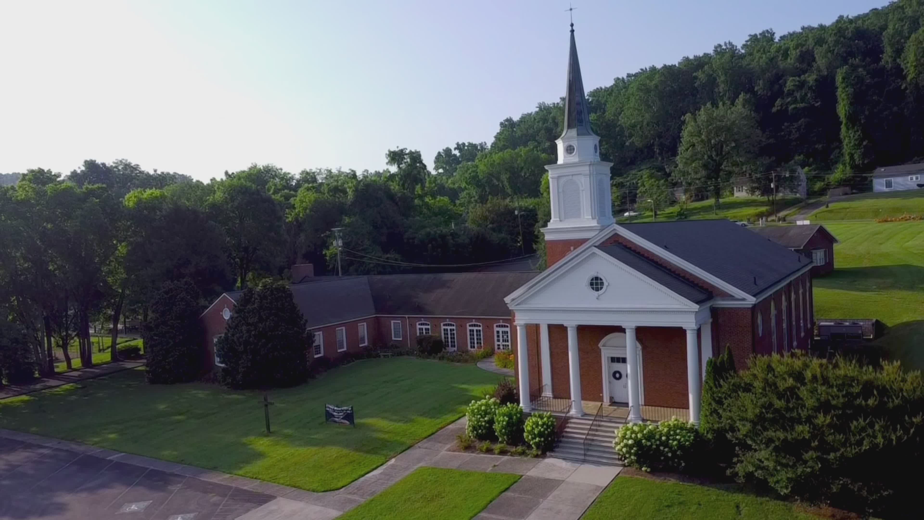 Aerial View of Classic Brick Church Building Free Stock Video Footage ...