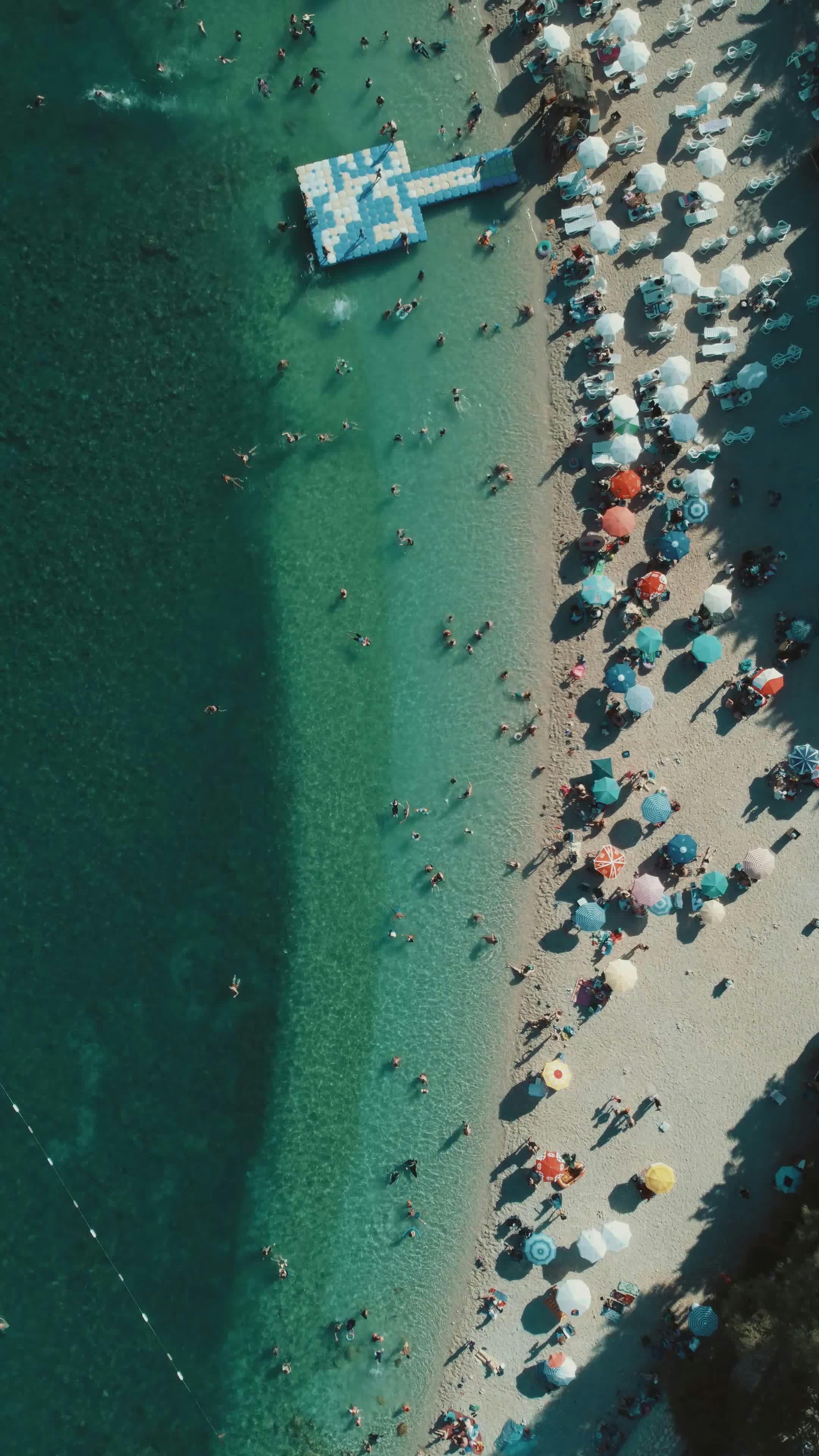 Aerial View of Crowded Beach with Umbrellas Free Stock Video Footage ...