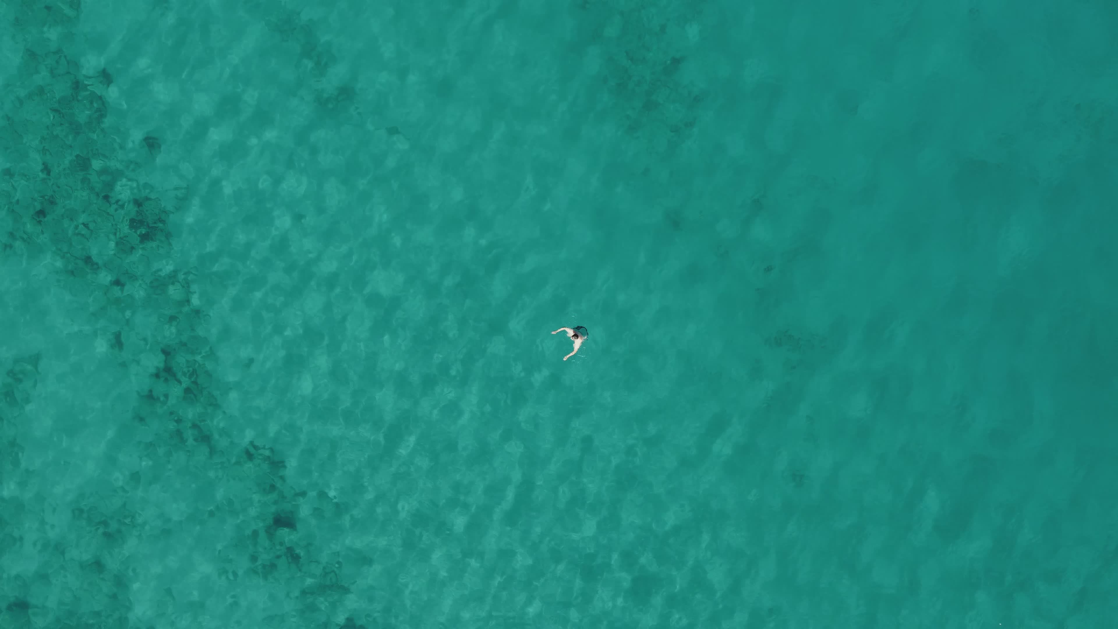 Vue Aérienne D'un Nageur Solitaire Dans La Mer D'émeraude · Vidéo gratuite
