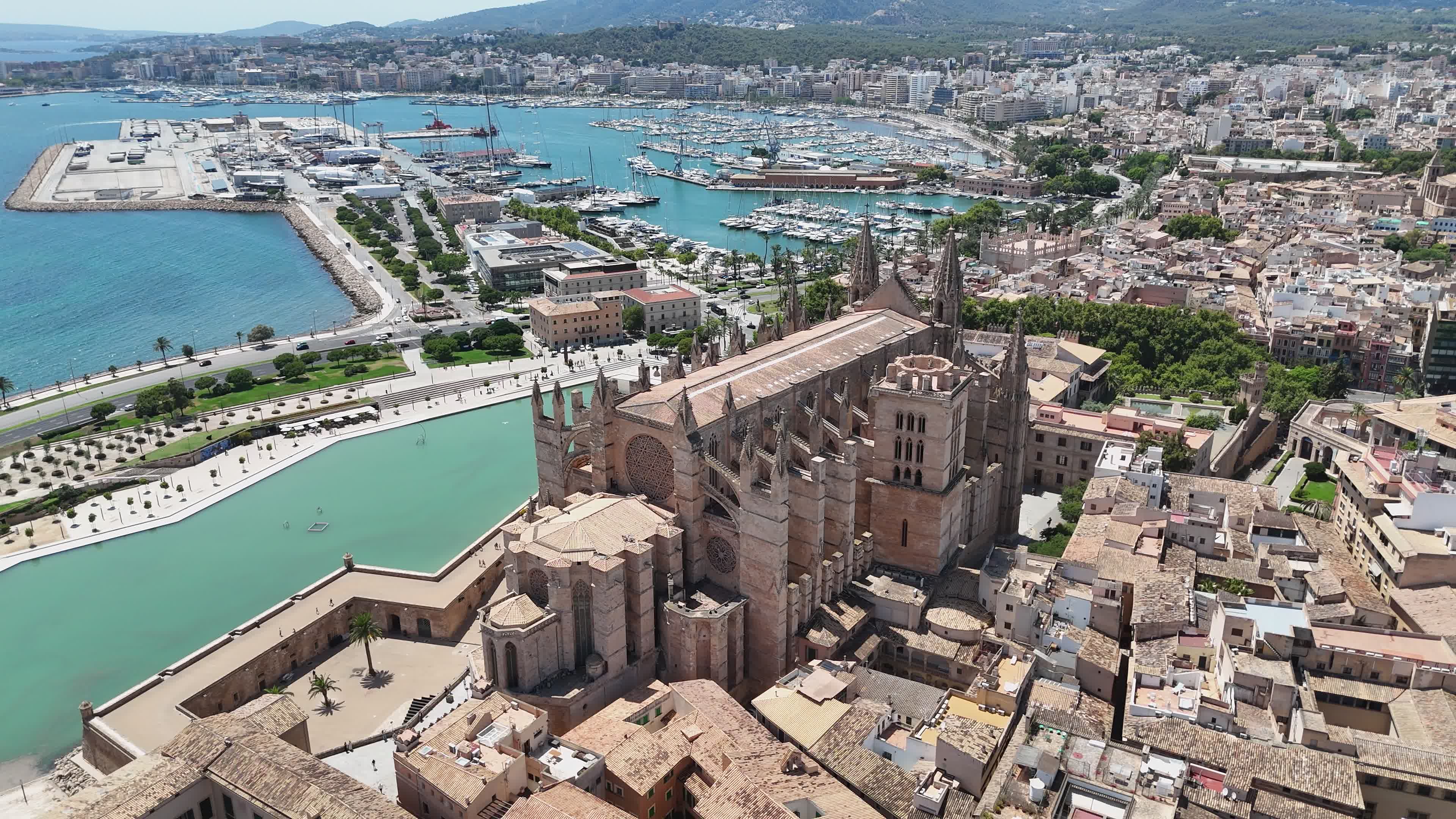 Aerial View of Palma Cathedral and Harbor Free Stock Video Footage ...