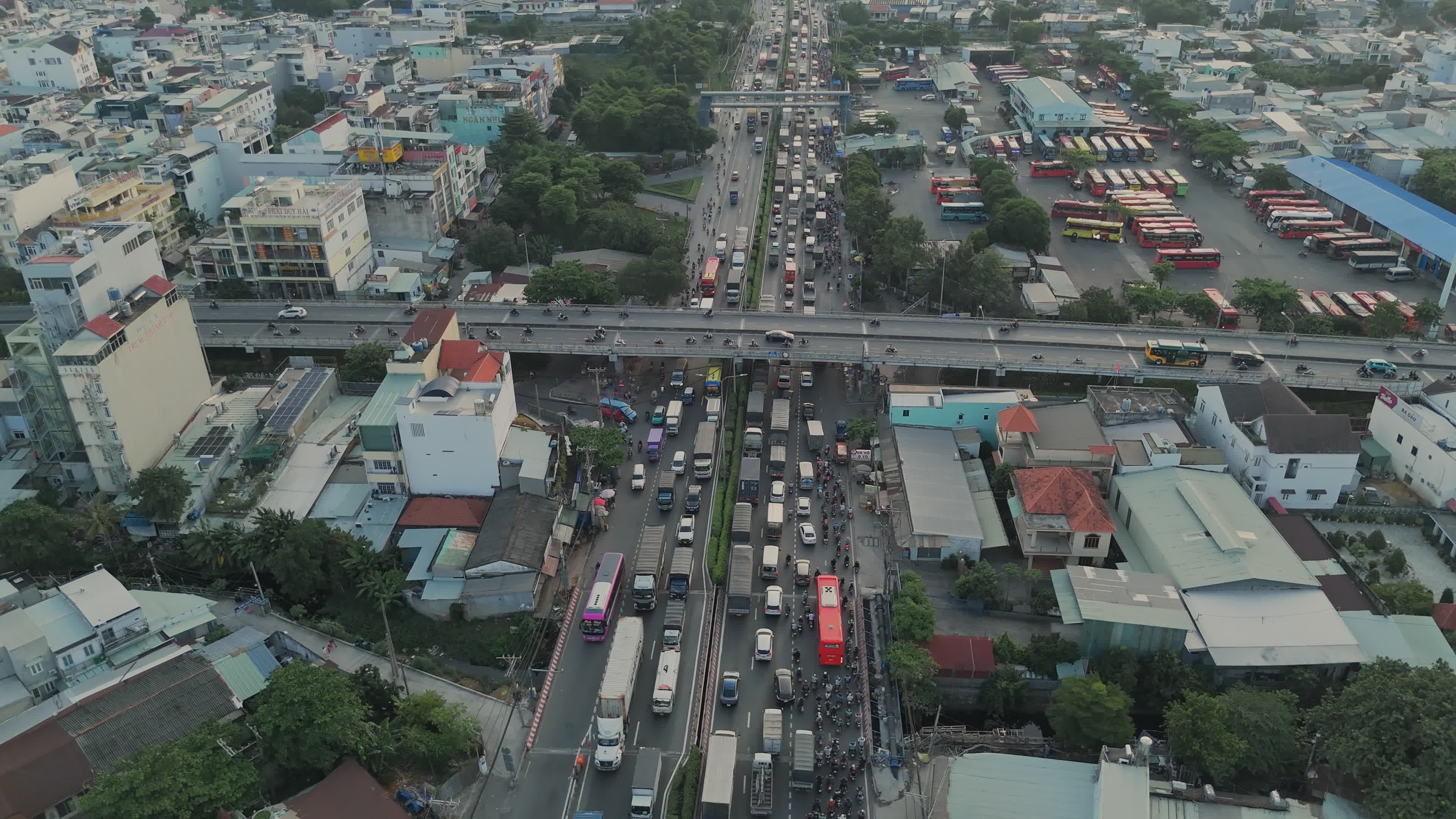 Aerial View of Busy Traffic Jam in Vietnam Free Stock Video Footage ...