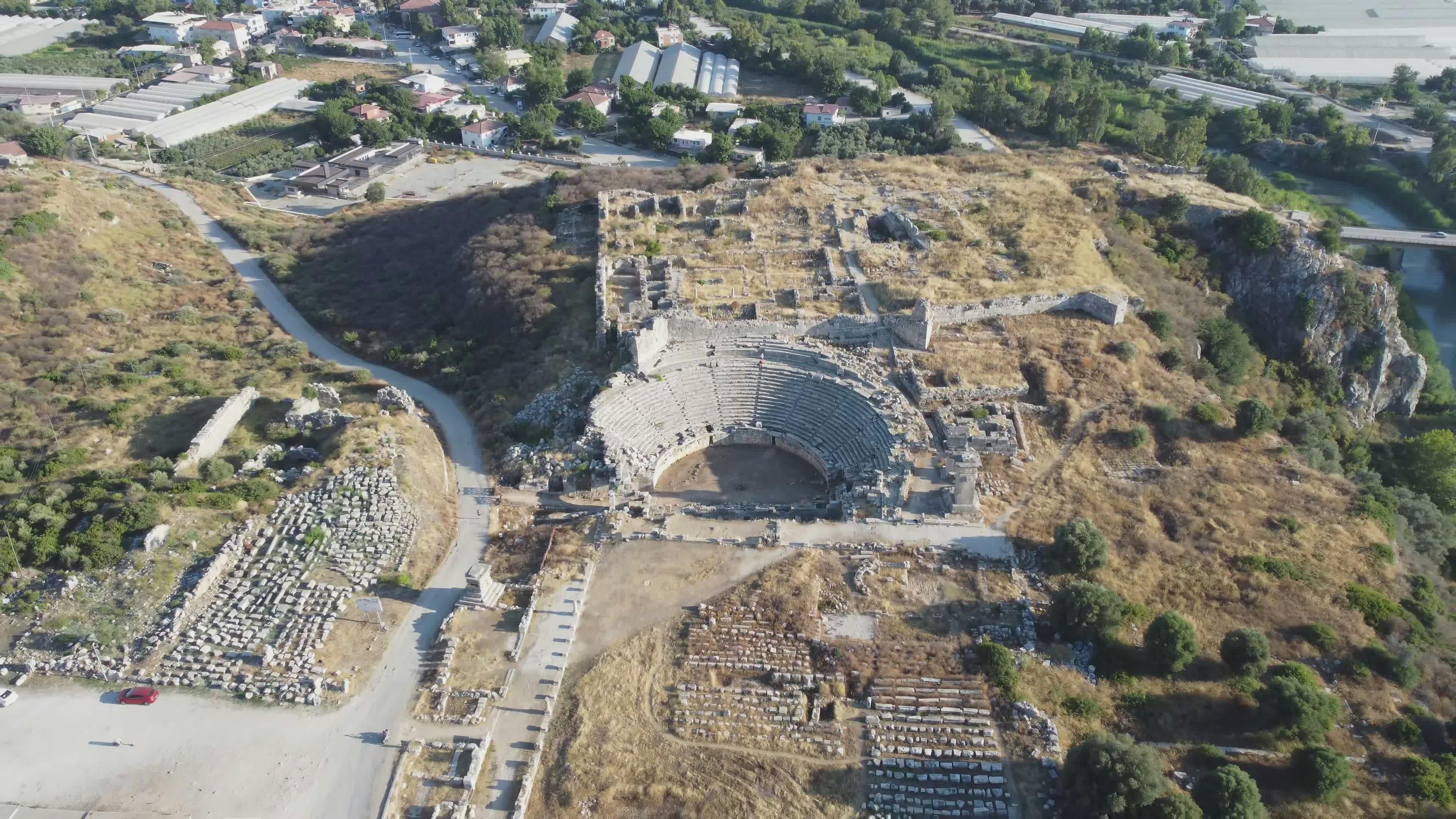 Aerial View of Ancient Roman Amphitheater Ruins Free Stock Video ...