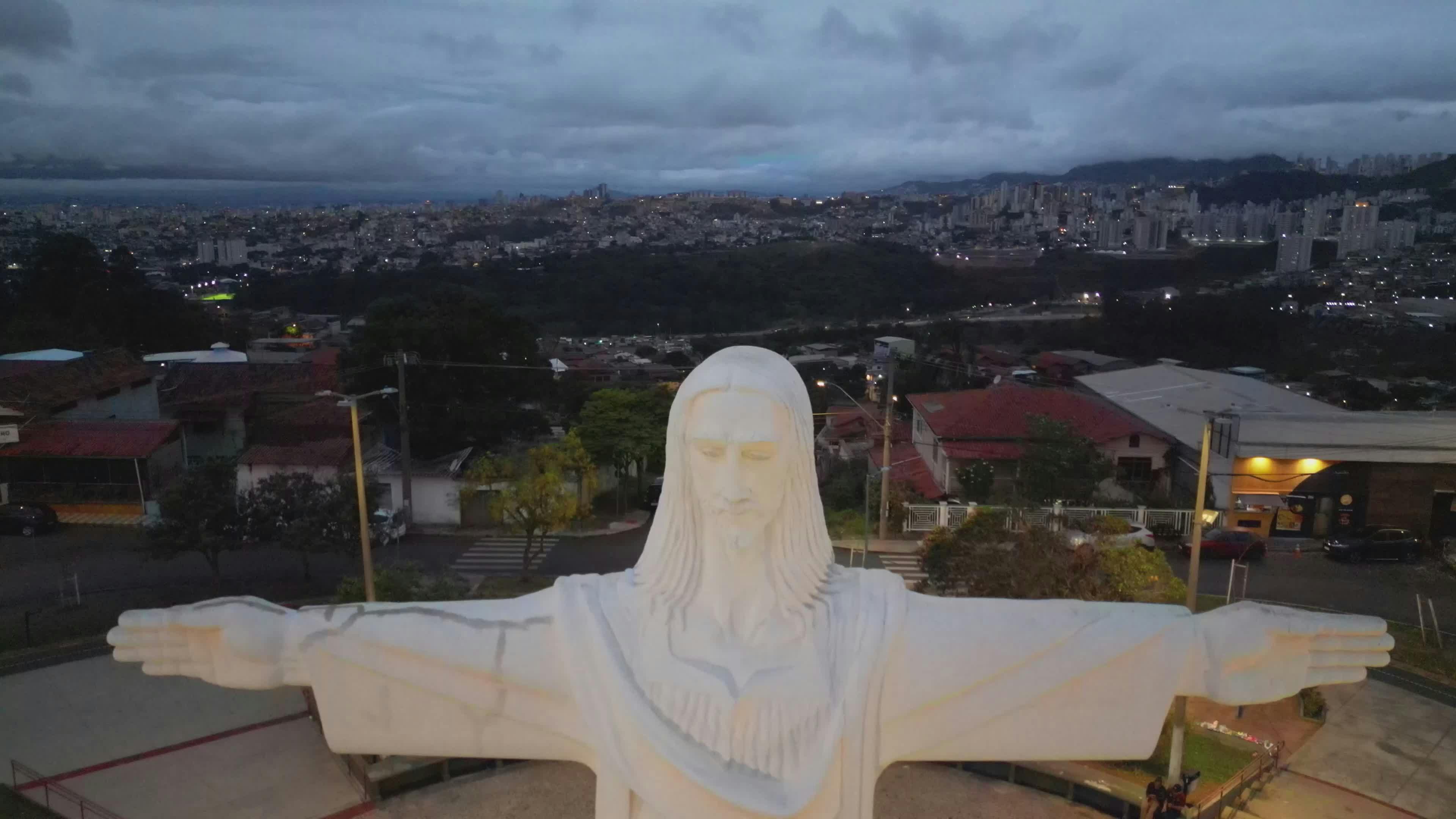 Stunning Aerial of Large Jesus Statue at Dusk Free Stock Video Footage ...