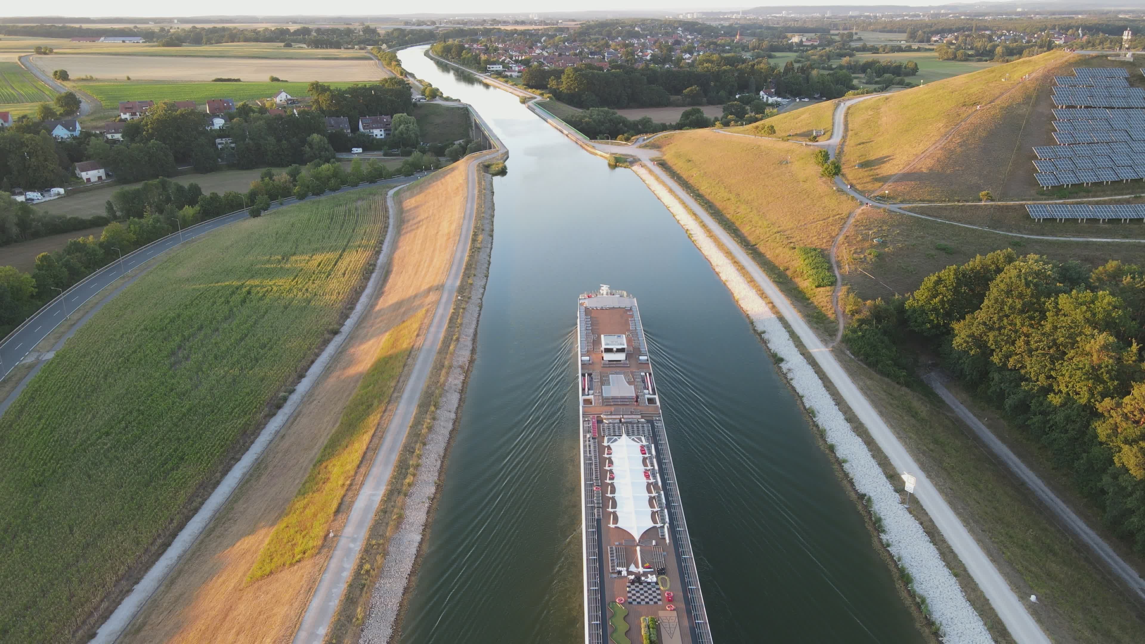 Scenic Canal Cruise From Above Across Countryside Free Stock Video ...
