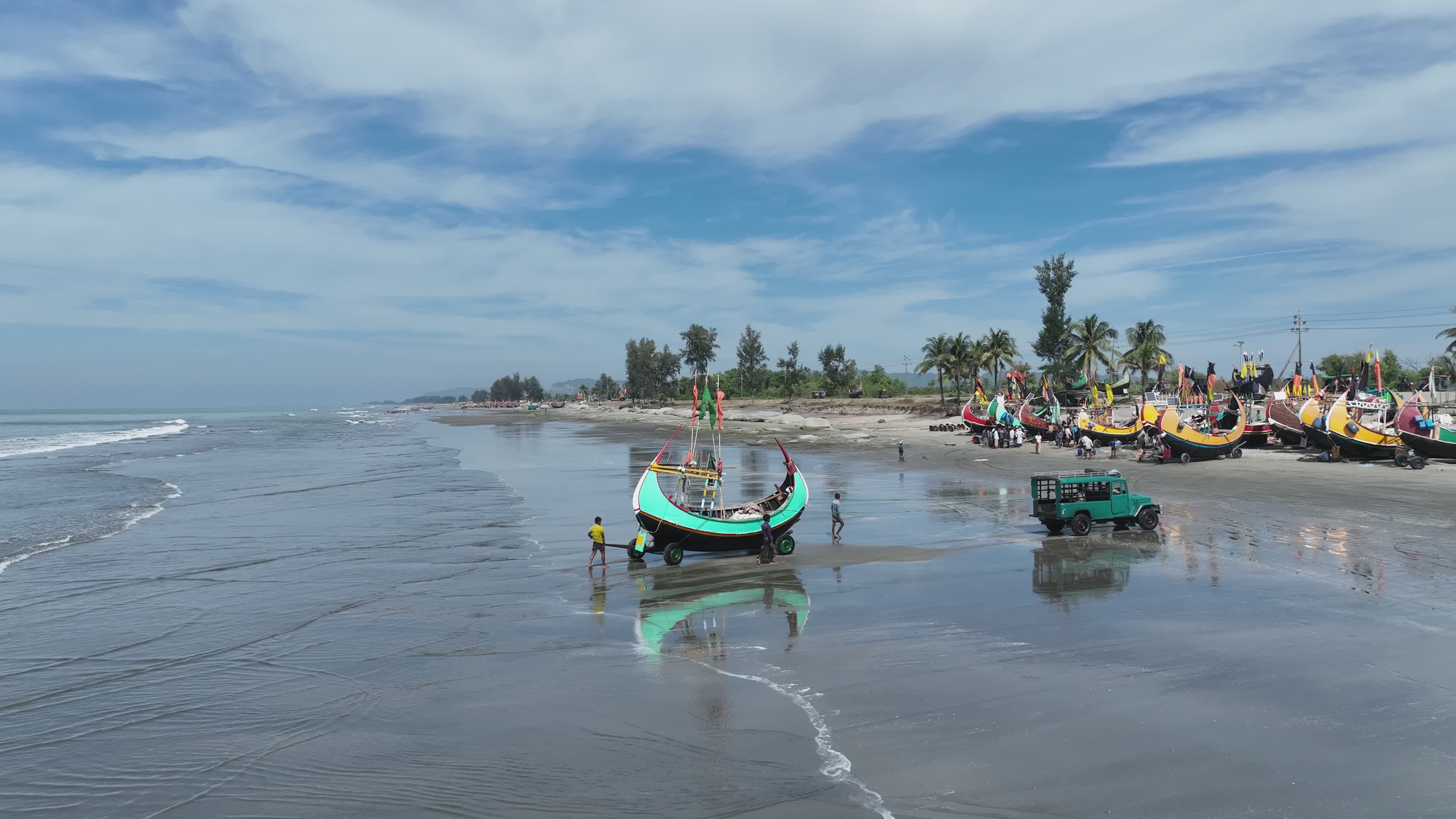 Stunning Aerial View of Cox's Bazar Beach Boats Free Stock Video ...