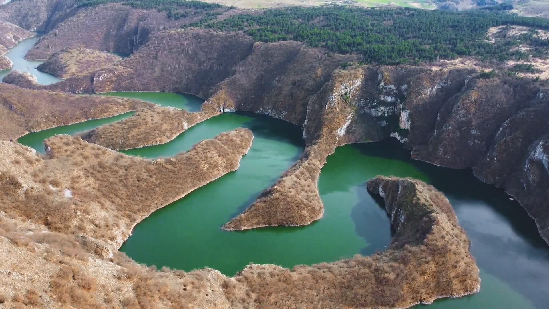 Stunning Aerial View of Uvac River Meanders Free Stock Video Footage ...