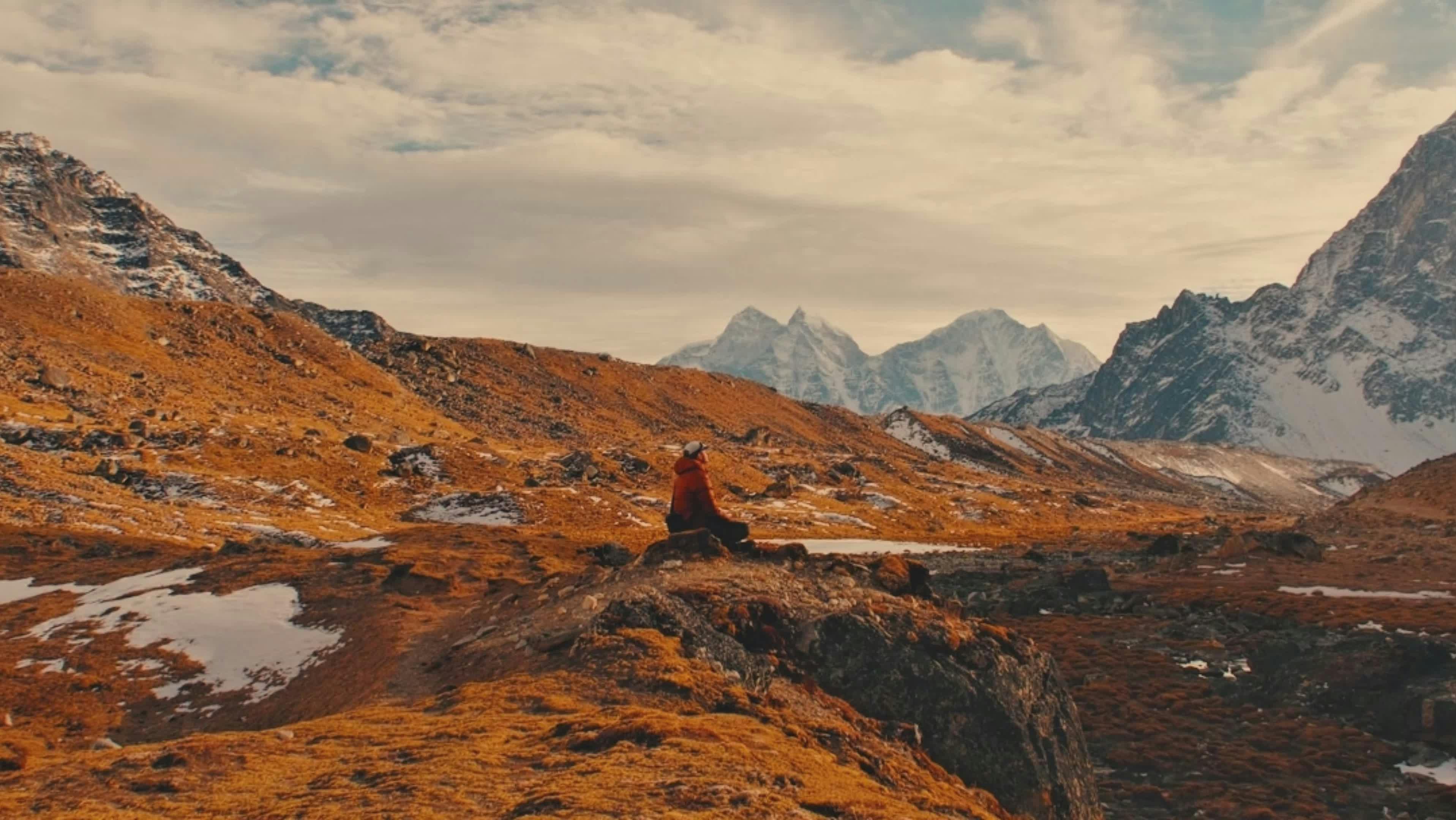 Solo Hiker in Himalayan Autumn Scenery Free Stock Video Footage ...
