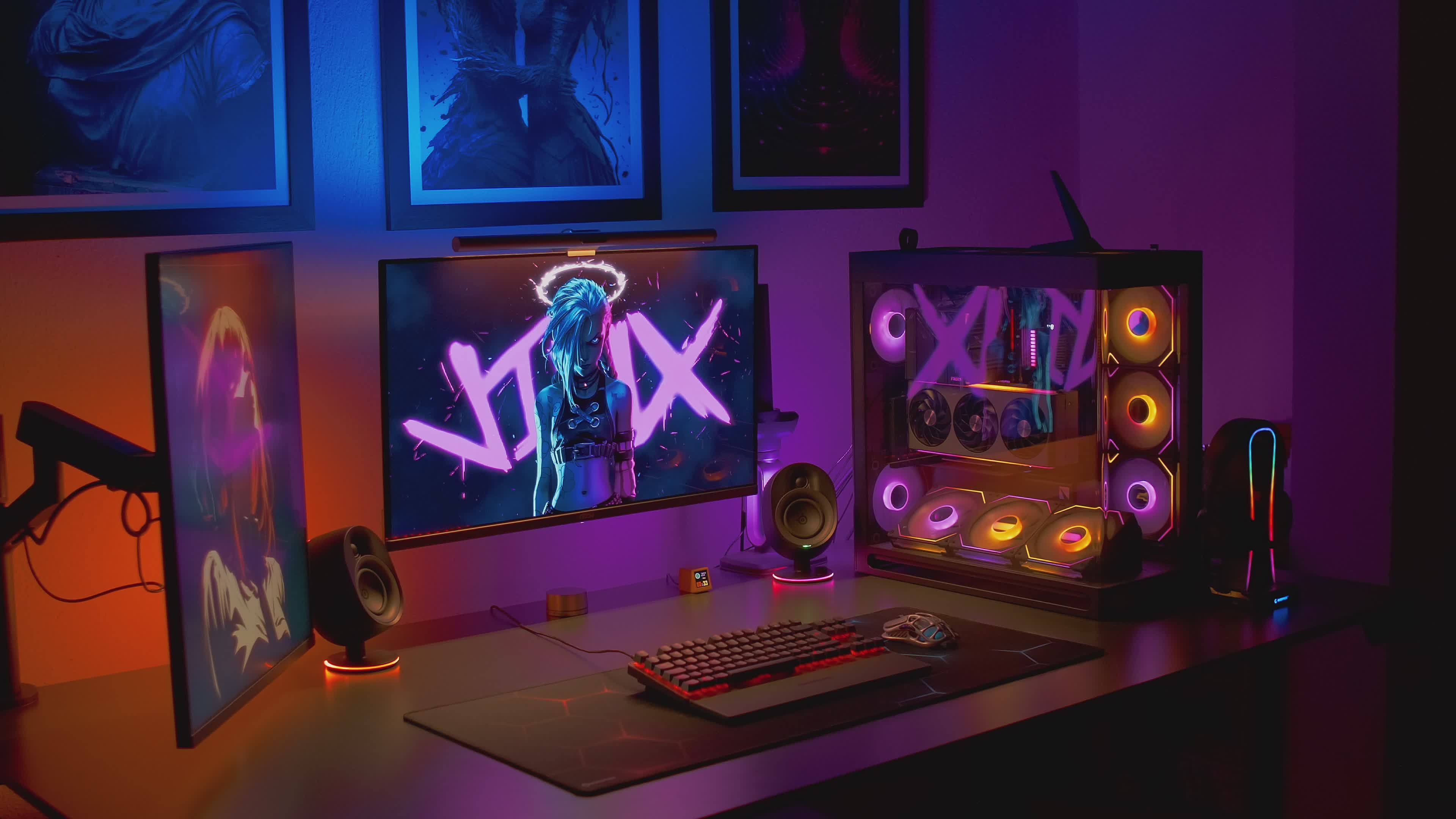 Stylish Gaming Setup with RGB Lighting Free Stock Video Footage ...