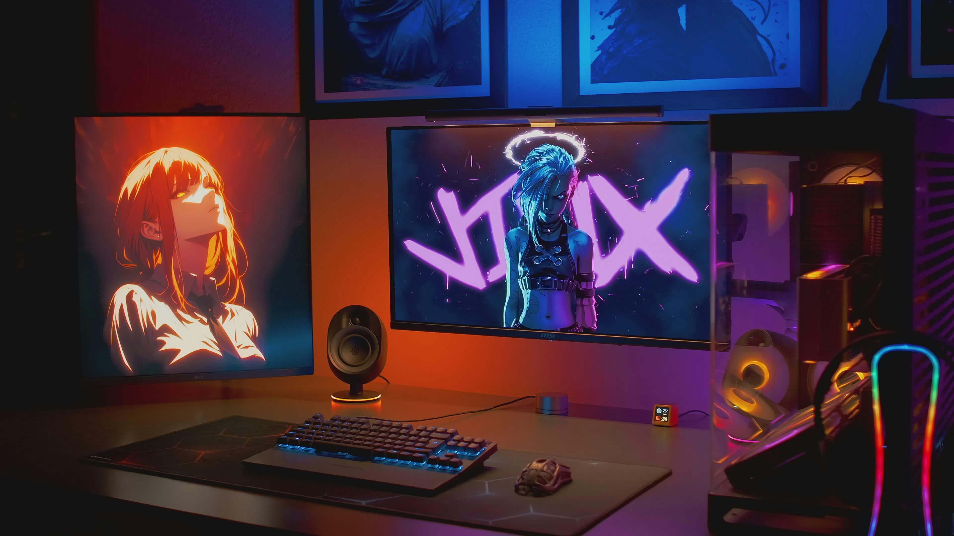 Vibrant Gaming Setup with Anime Artwork Free Stock Video Footage ...