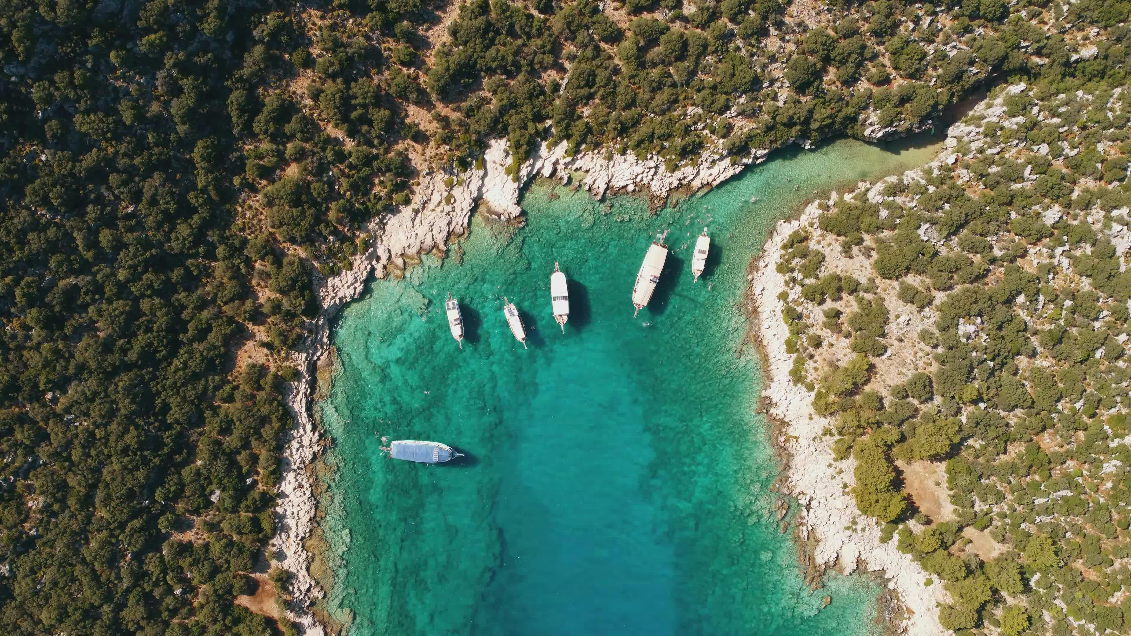 Aerial View of Boats in Crystal Clear Bay Free Stock Video Footage ...