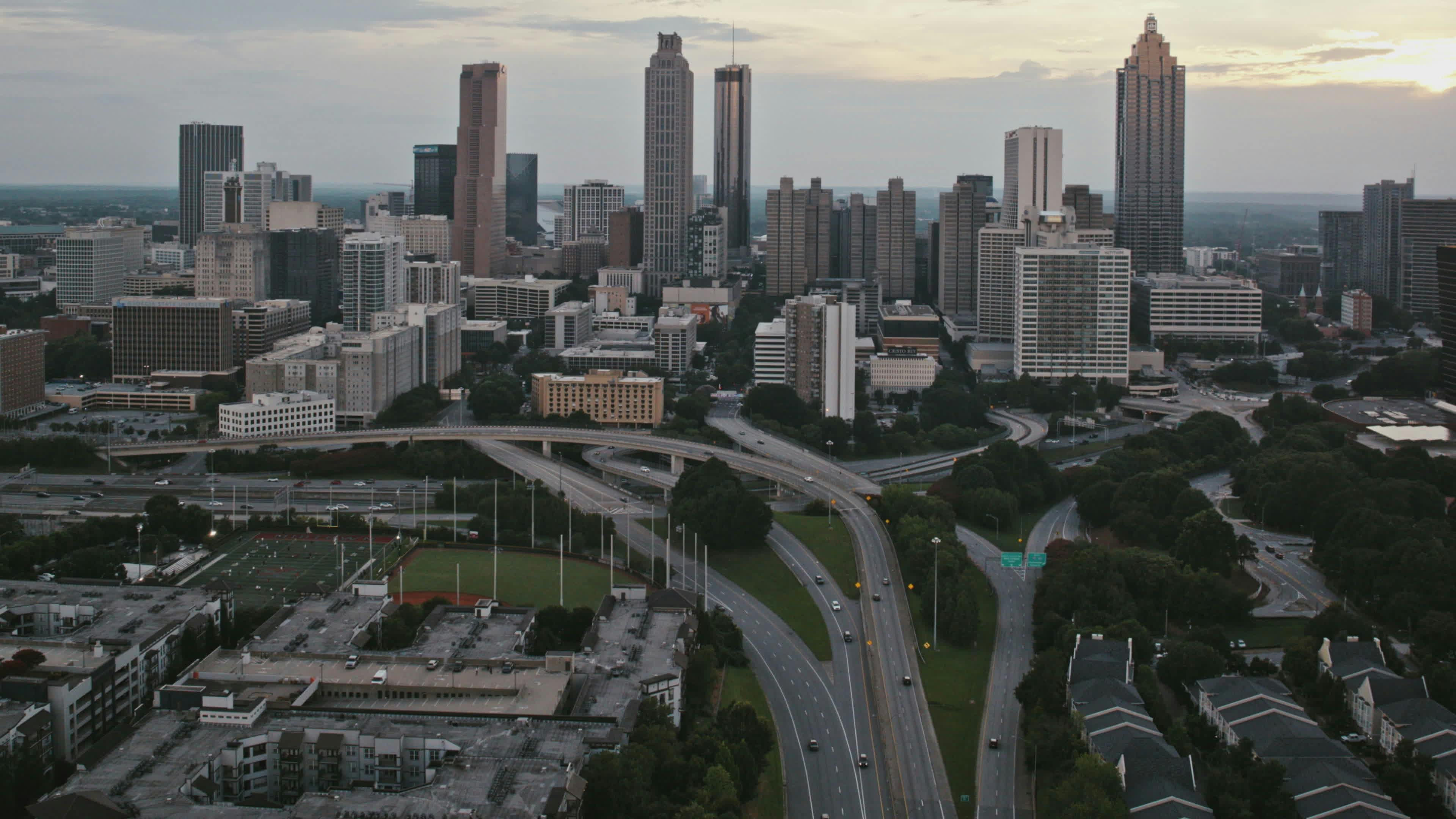 Aerial View of Atlanta Skyline at Sunset Free Stock Video Footage ...