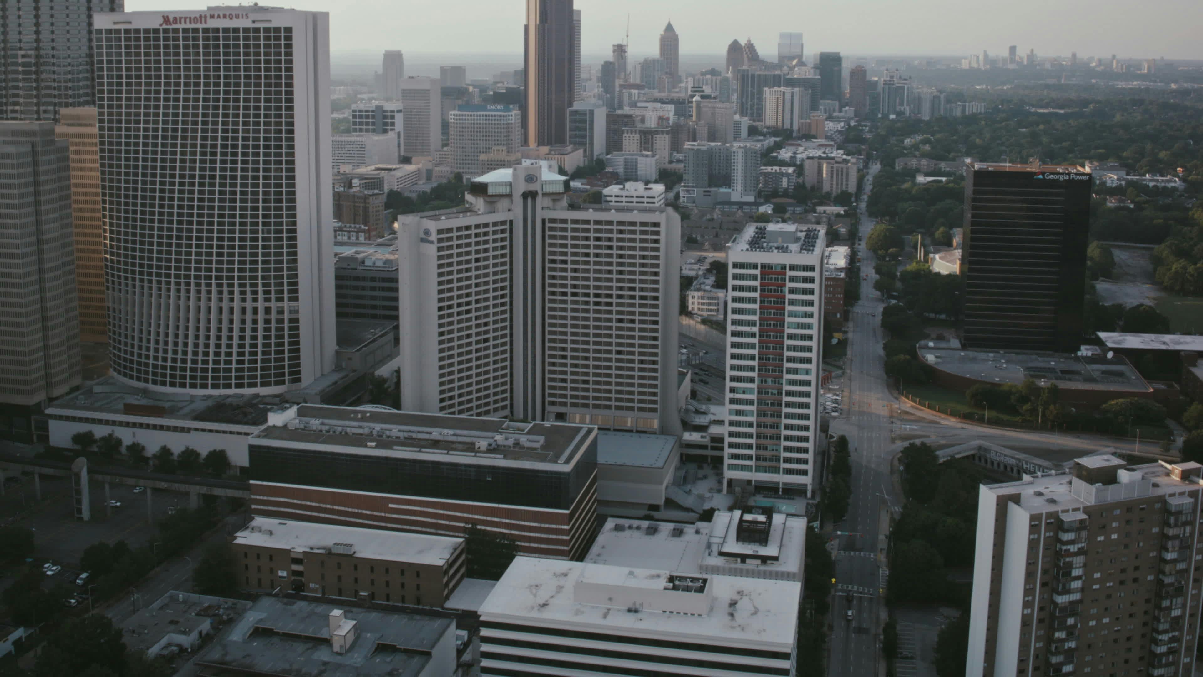 Aerial View of Downtown Atlanta Skyline at Dusk Free Stock Video ...