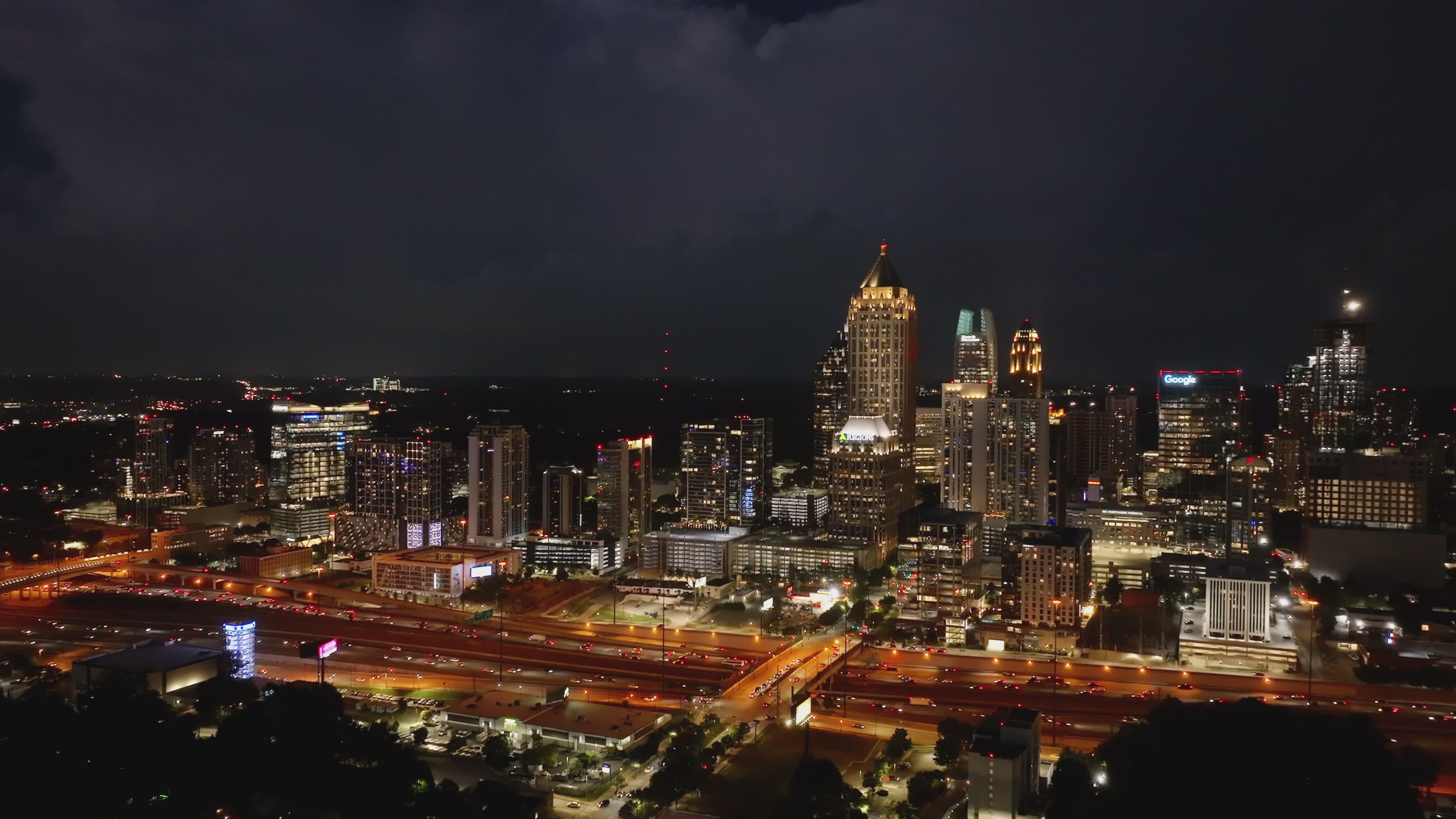 Stunning Aerial View of Atlanta Skyline at Night Free Stock Video ...