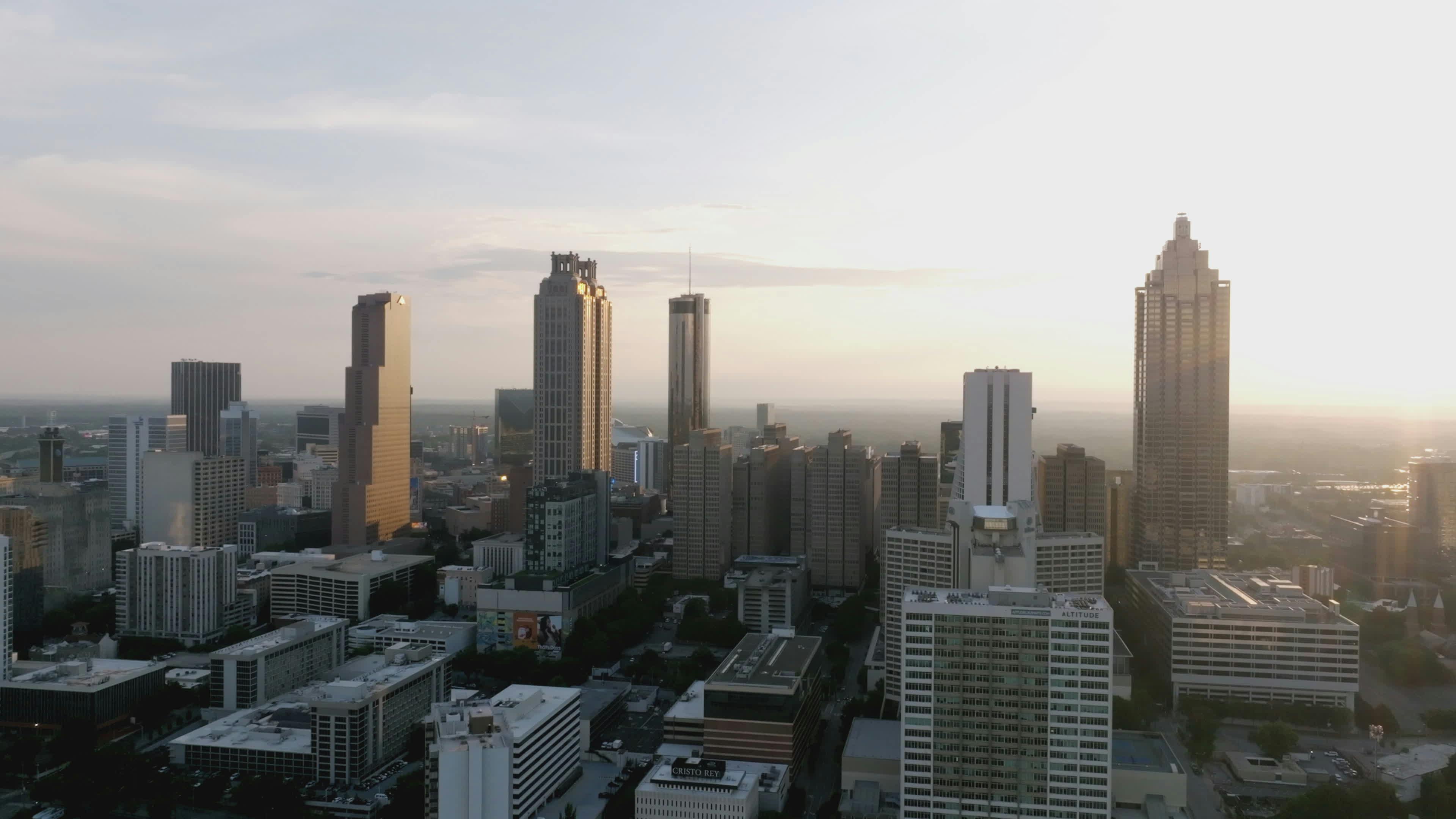 Drone Shot of Downtown Atlanta at Sunrise Free Stock Video Footage, Royalty-Free 4K & HD Video Clip