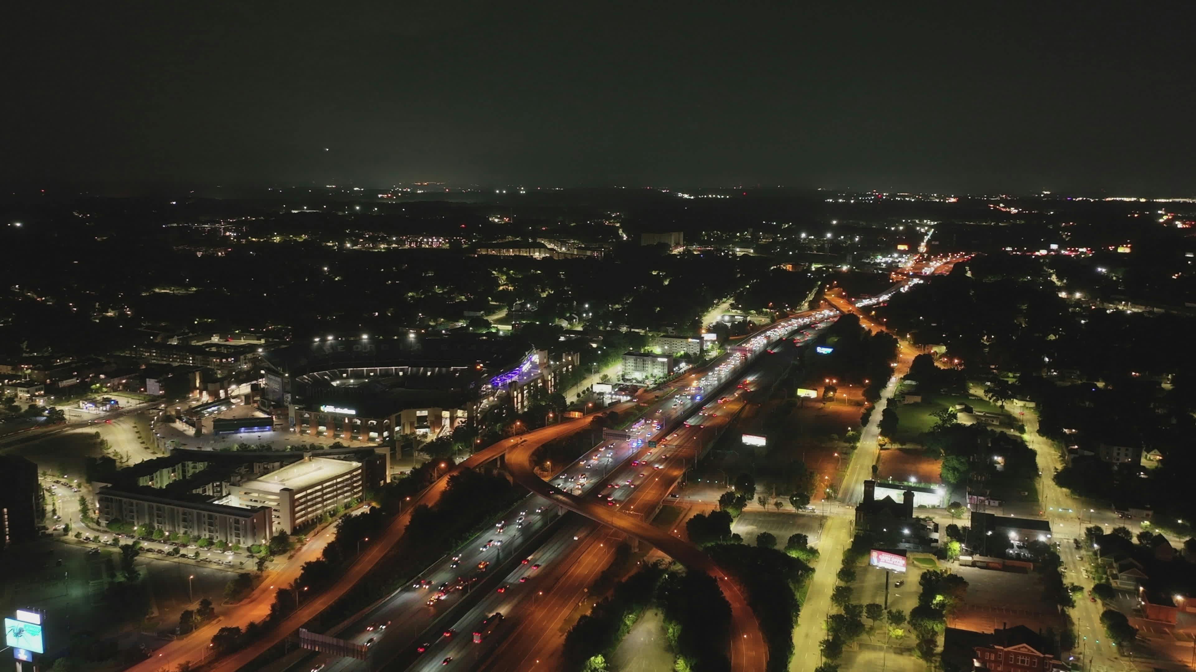 Stunning Night Aerial View of Atlanta Highway Free Stock Video Footage ...