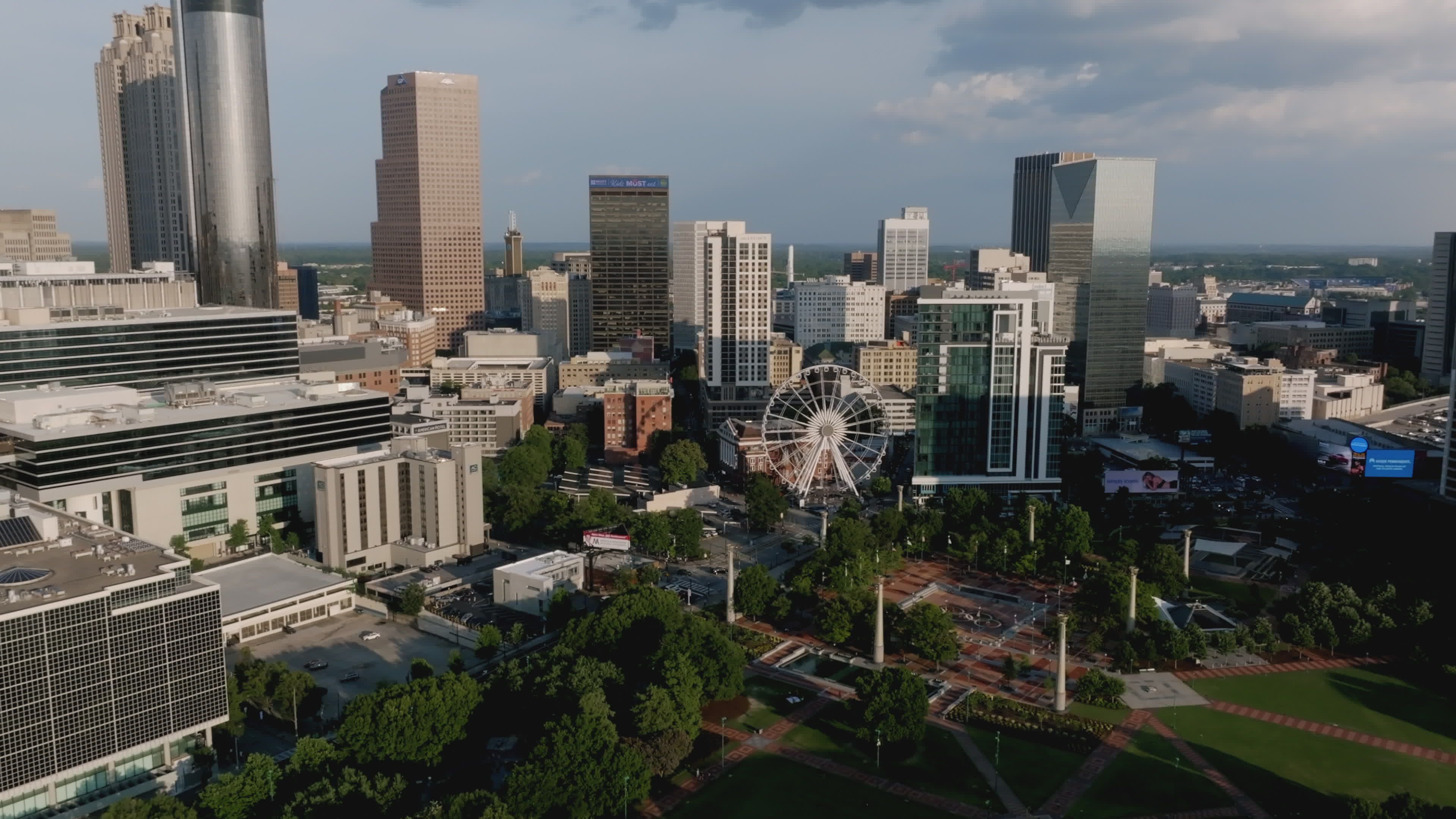 Downtown Atlanta Aerial View with Ferris Wheel Free Stock Video Footage ...