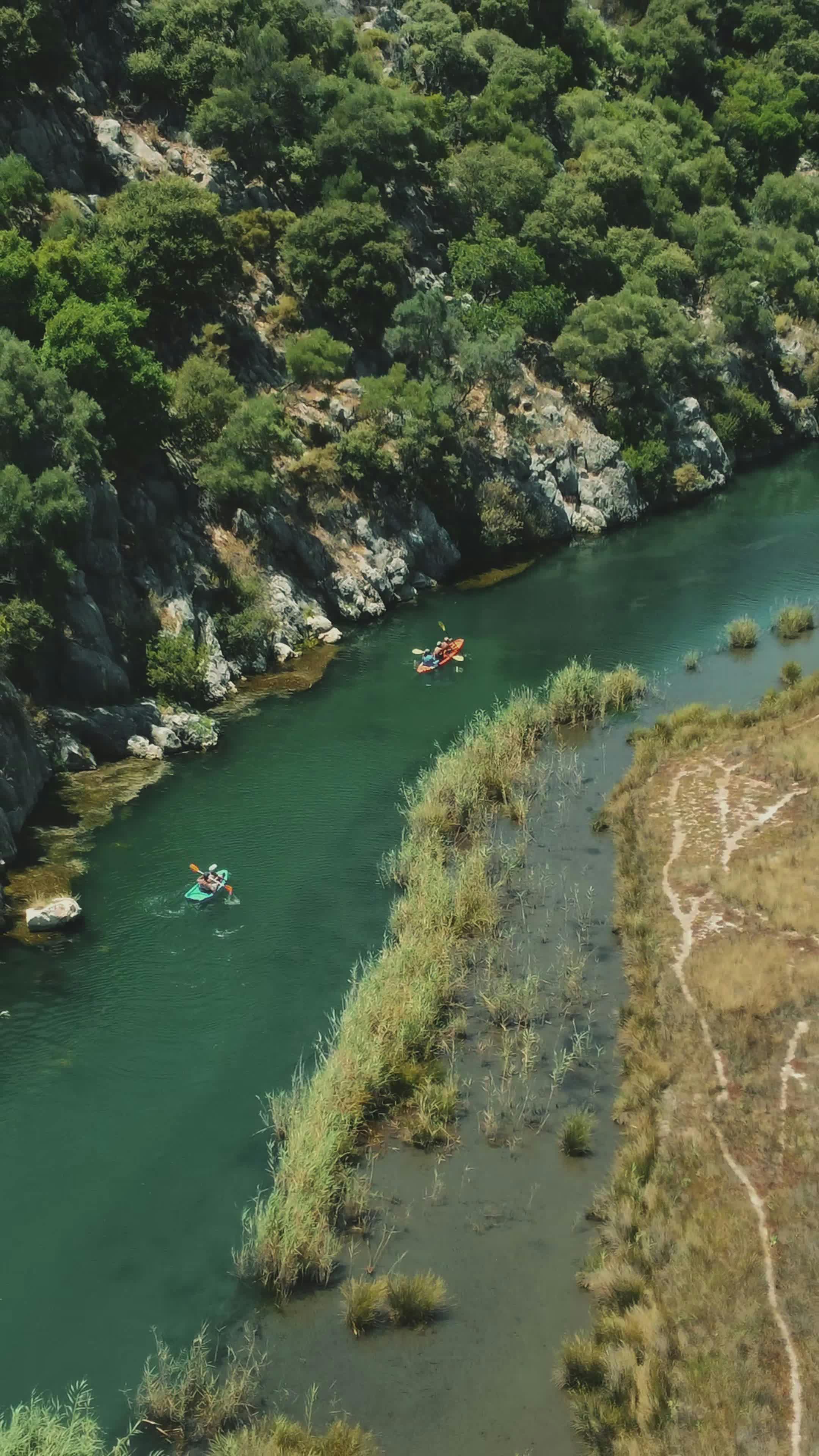 Aerial View of Canoeists on Scenic River Free Stock Video Footage ...