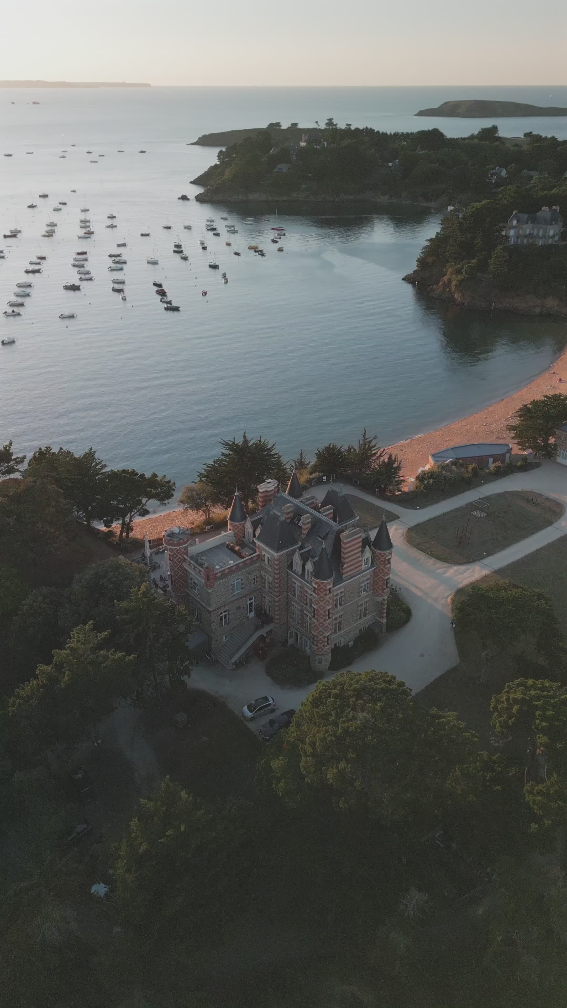 Aerial View of Scenic Castle by Serene Coastline Free Stock Video ...