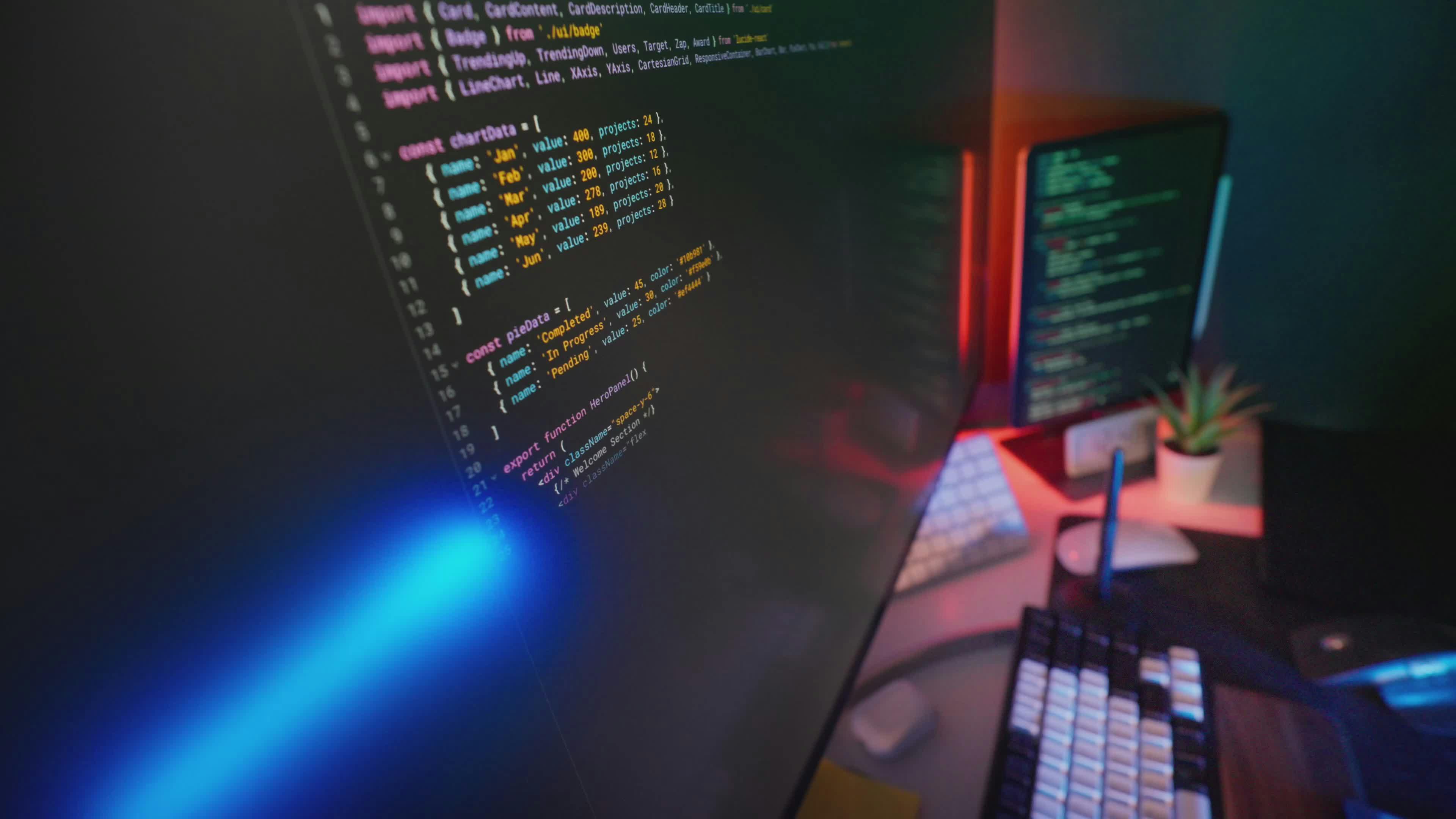 Vibrant Computer Coding Workspace Setup Free Stock Video Footage ...