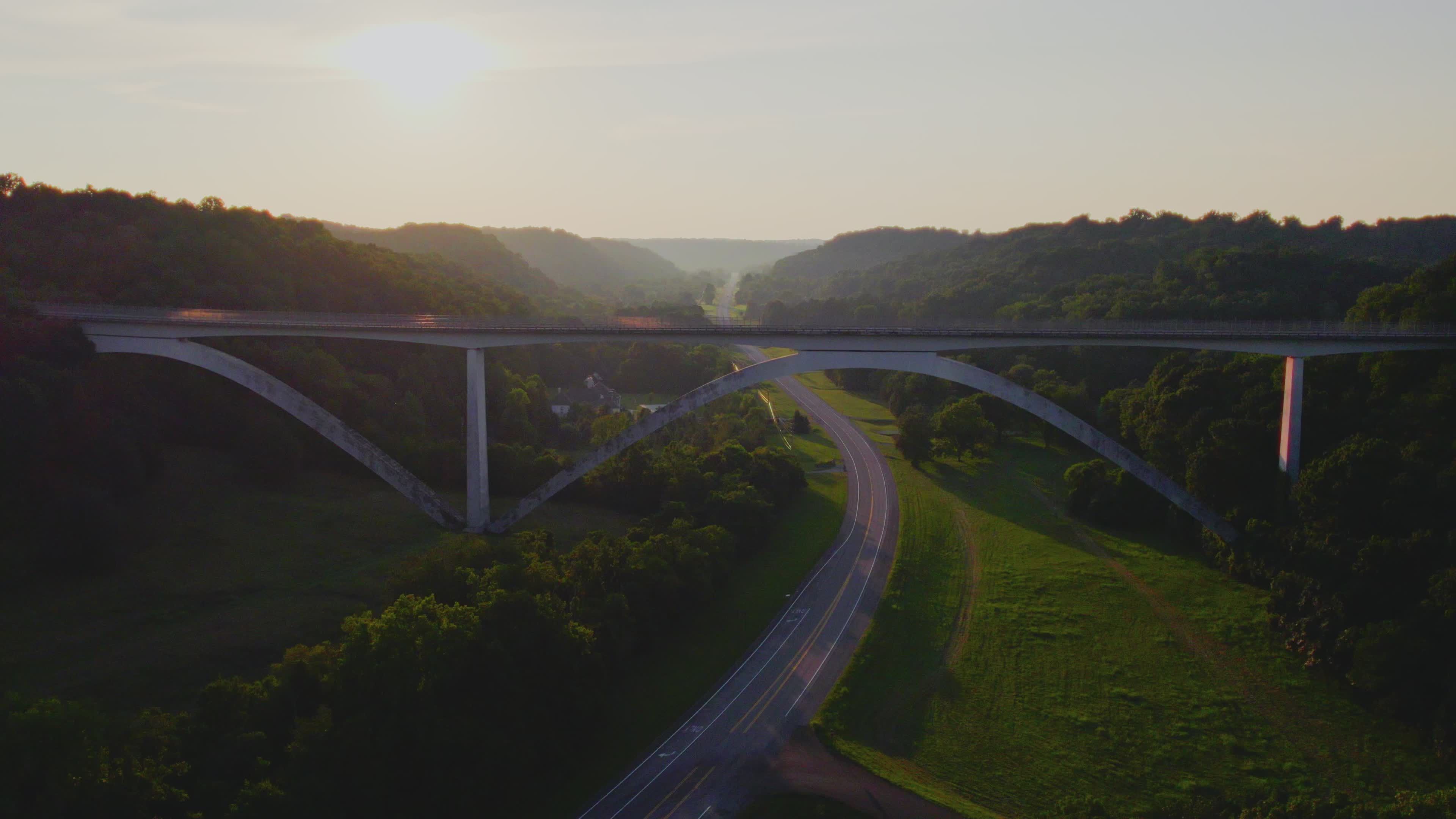 Aerial View of Natchez Trace Bridge at Sunset Free Stock Video Footage ...