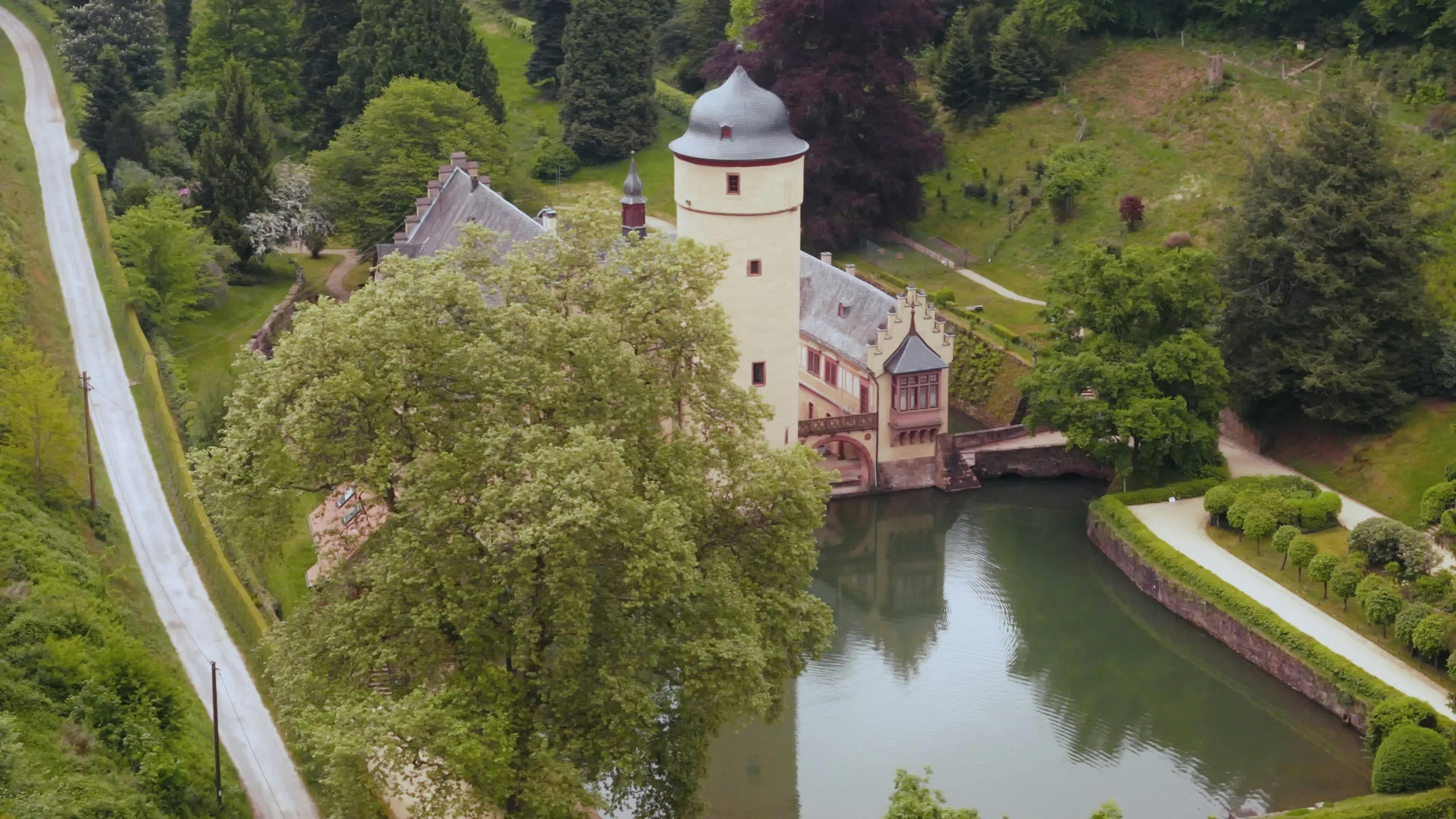 Aerial View of Medieval Moated Castle in Forest Free Stock Video ...
