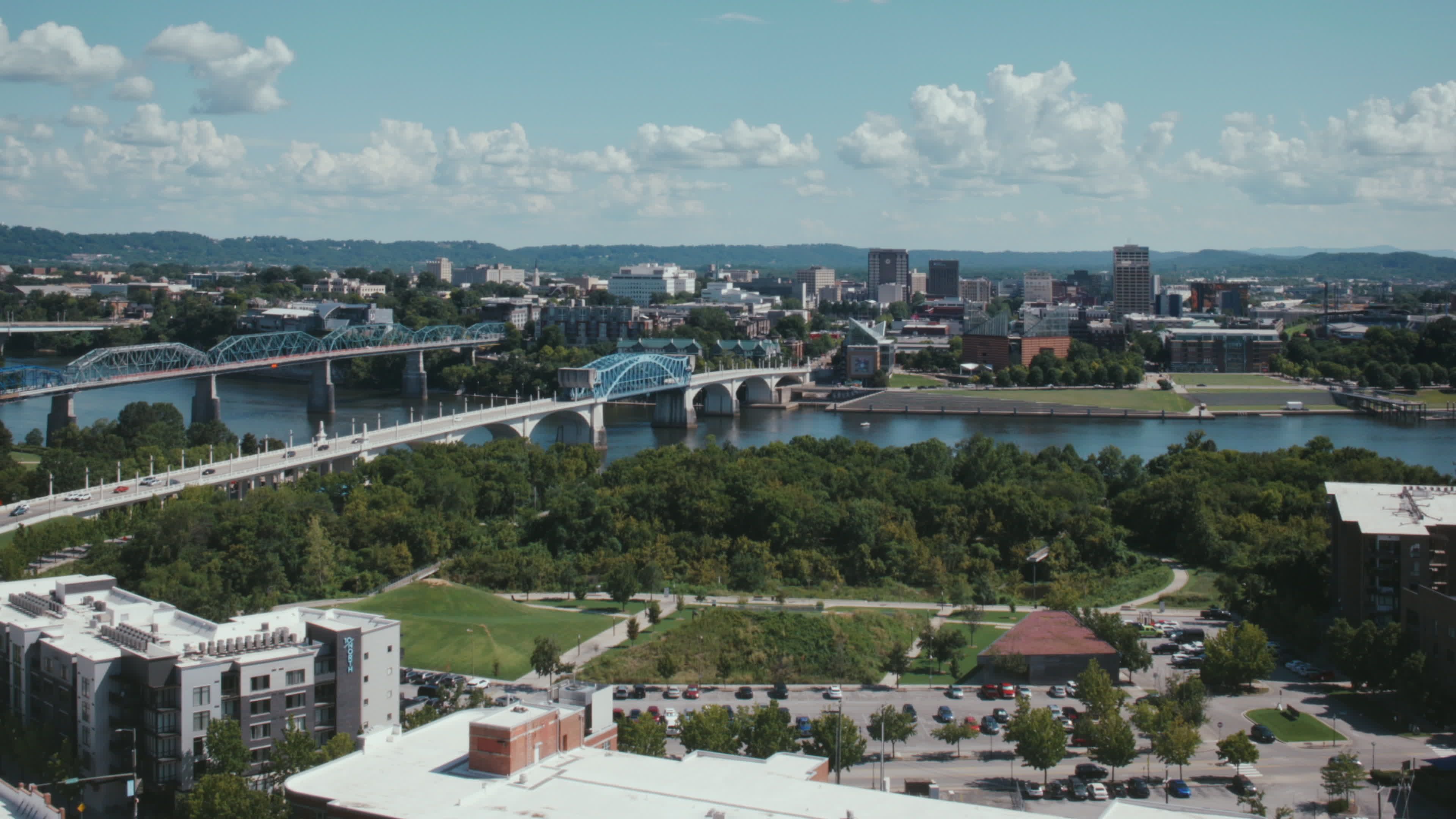 Chattanooga Aerial Cityscape View with River Free Stock Video Footage ...