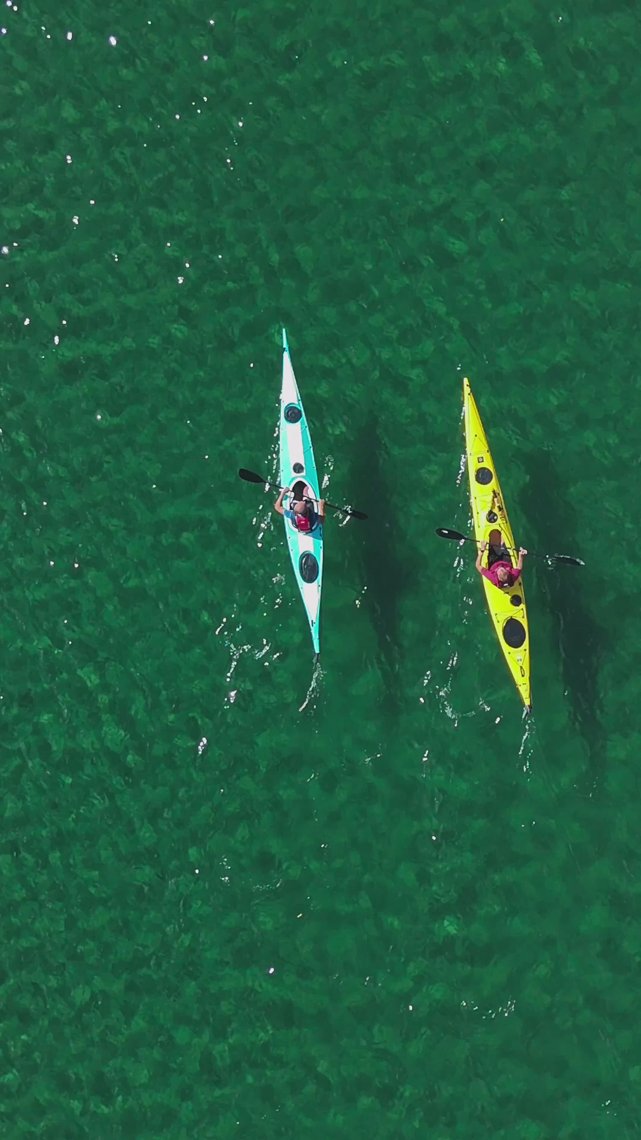 Aerial View of Kayakers Paddling on Clear Water Free Stock Video ...