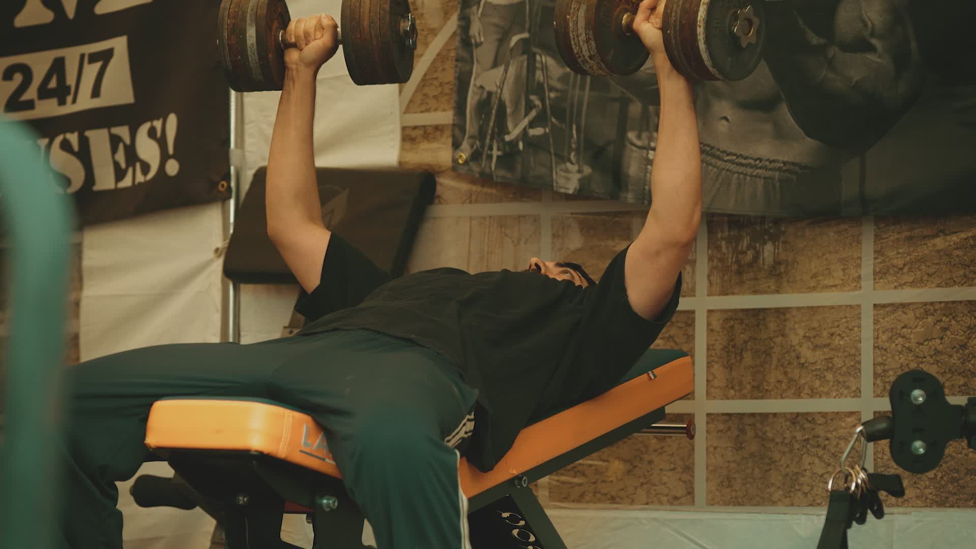 Intense Dumbbell Press Workout in Home Gym Free Stock Video Footage ...