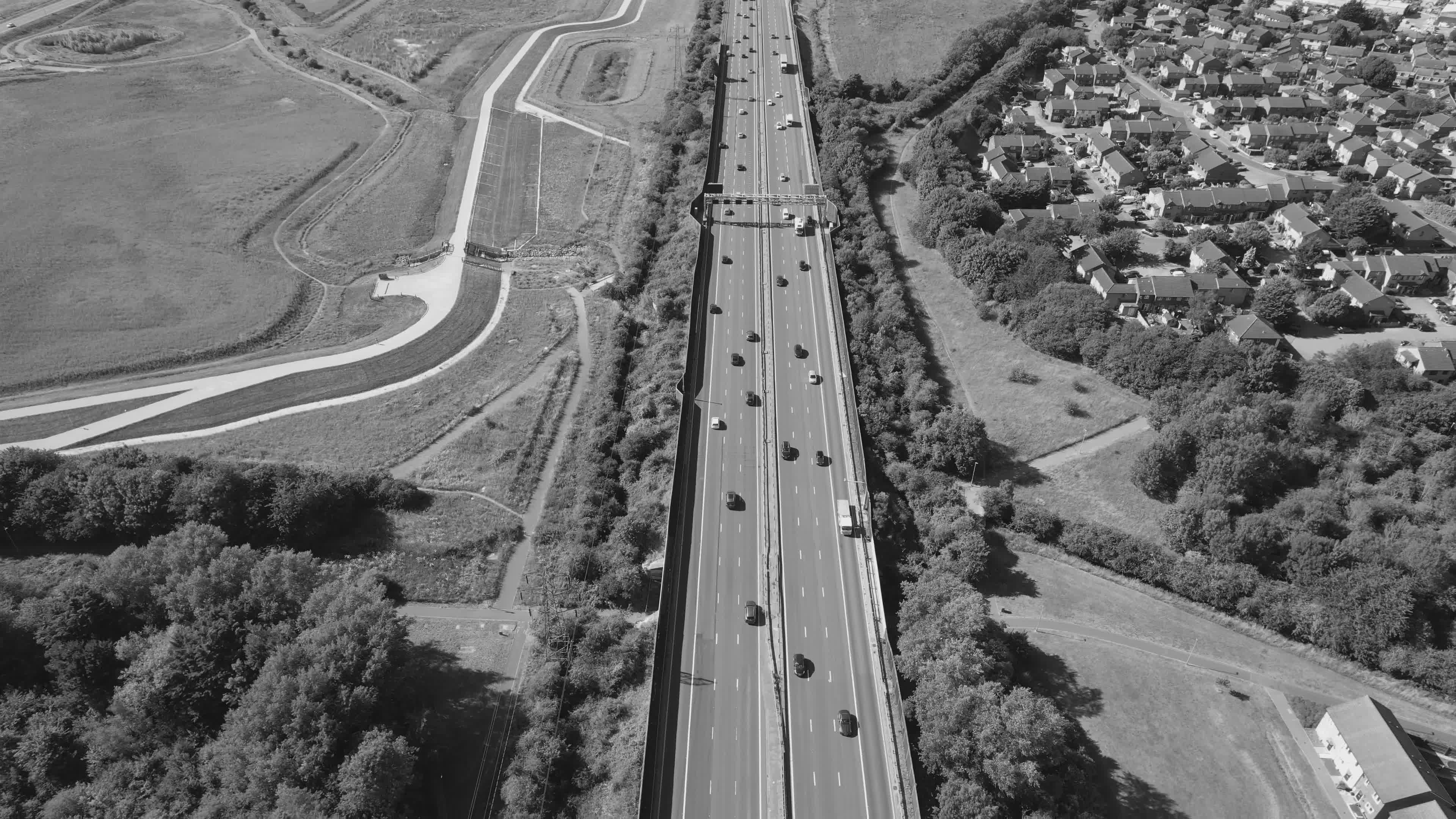 Aerial View of Highway with Moving Traffic Free Stock Video Footage ...