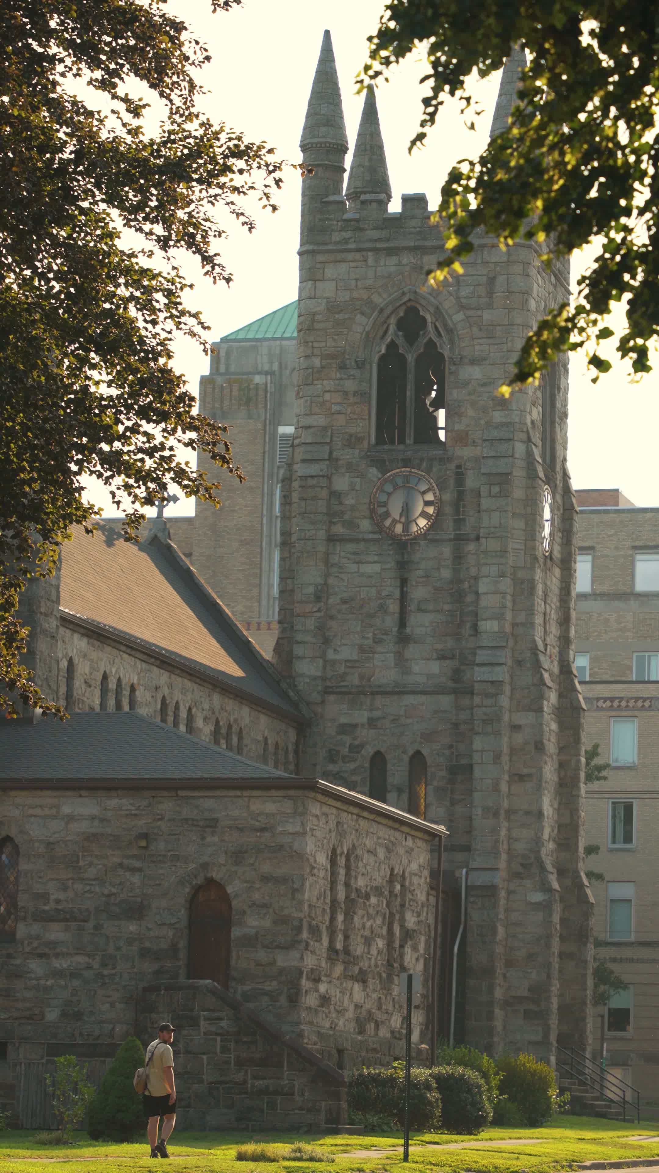Peaceful Walk by Historic Stone Church at Sunset Free Stock Video ...