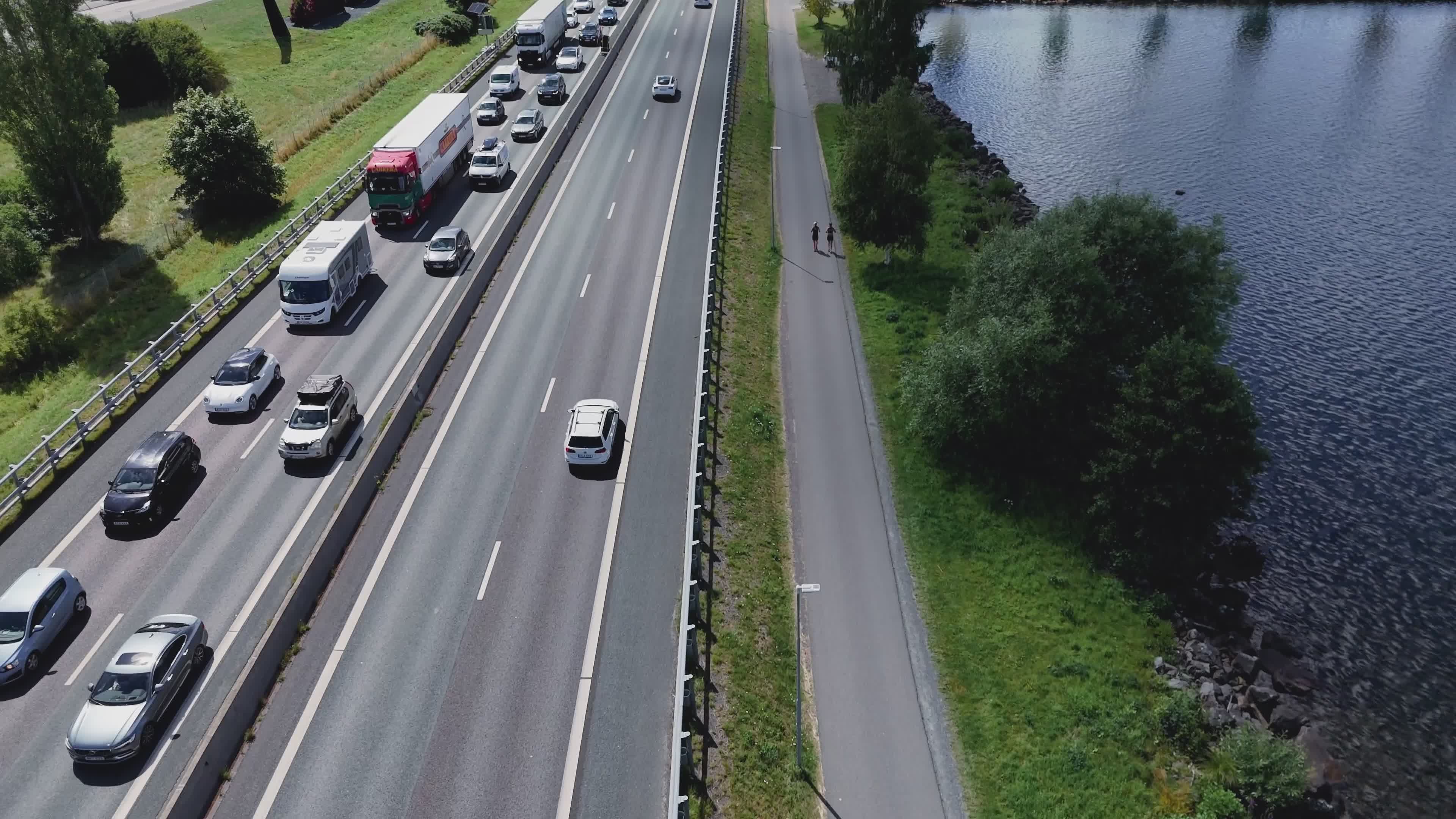 Aerial View of Swedish Highway by Lake Free Stock Video Footage ...