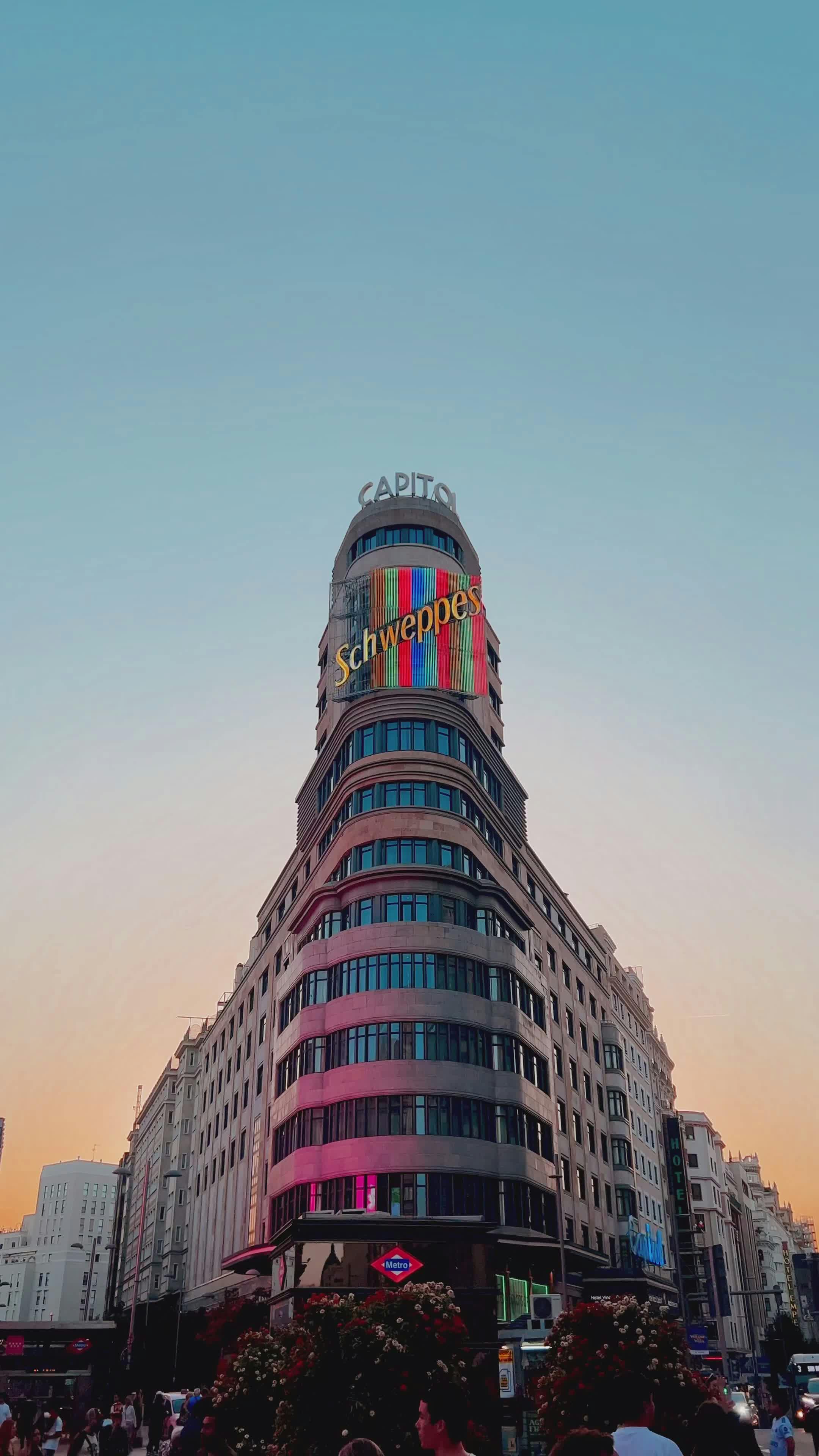 Colorful LED Display on Iconic Madrid Building Free Stock Video Footage ...