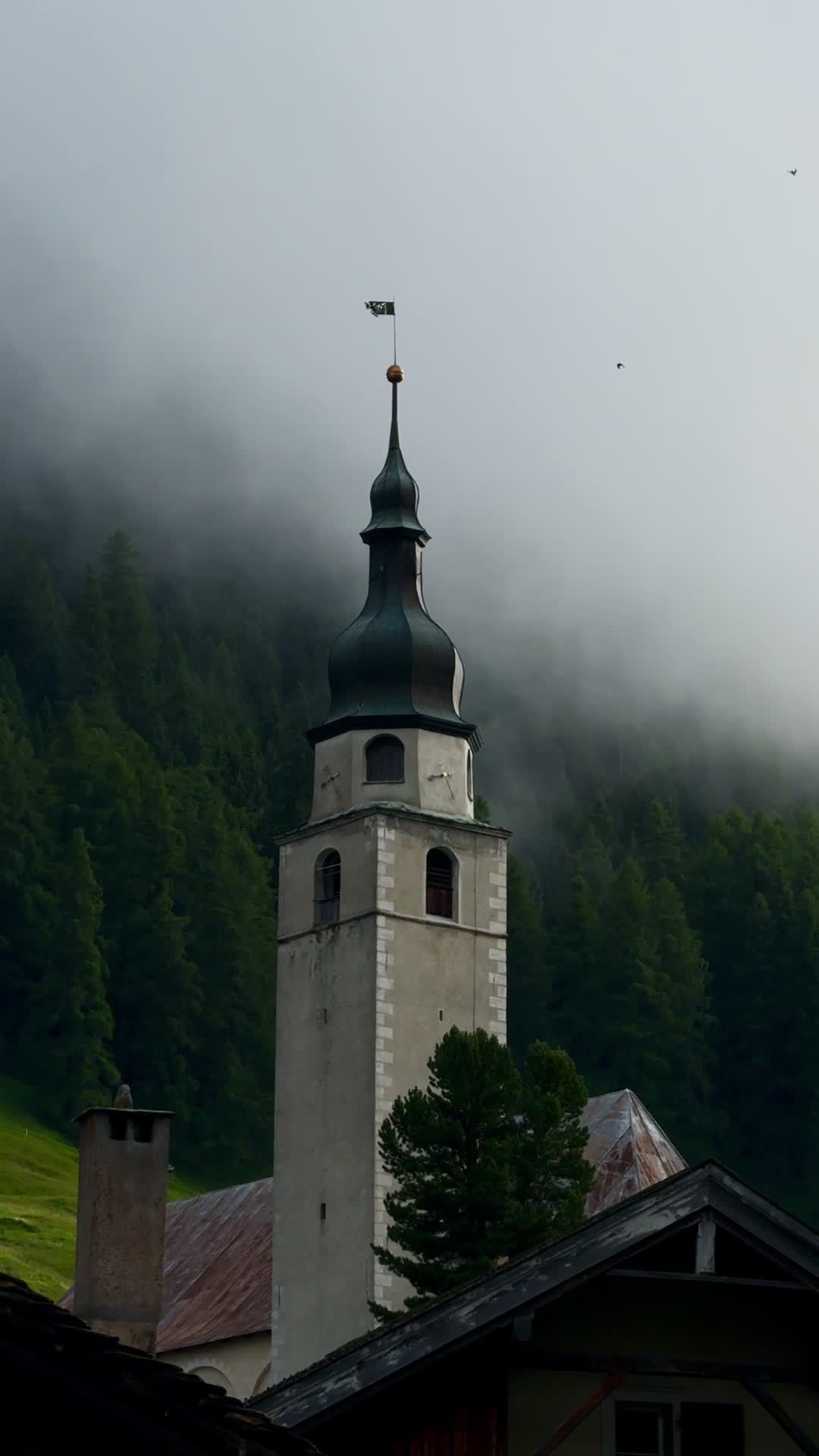 Misty Church Tower in Alpine Village Free Stock Video Footage, Royalty ...
