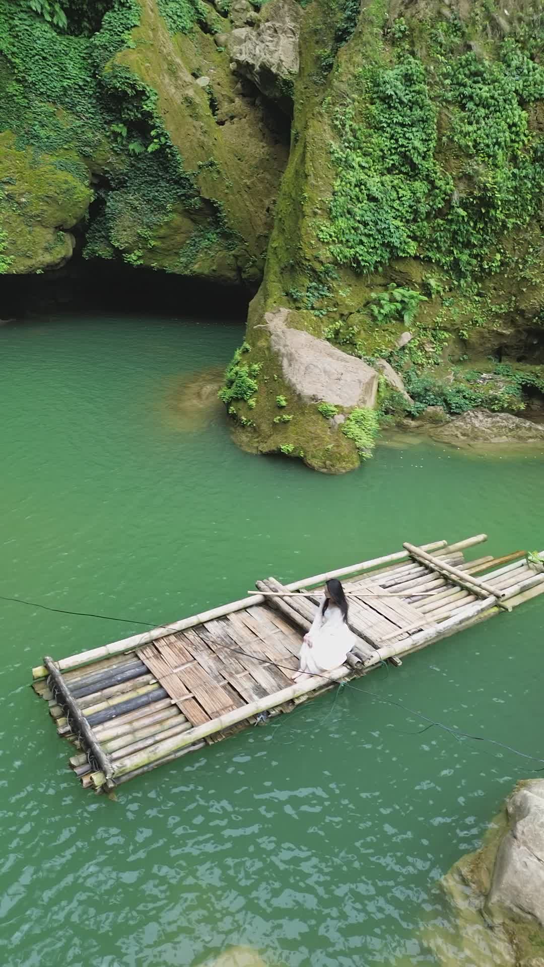 Scenic Bamboo Raft Ride on Emerald Waters in Vietnam Free Stock Video ...