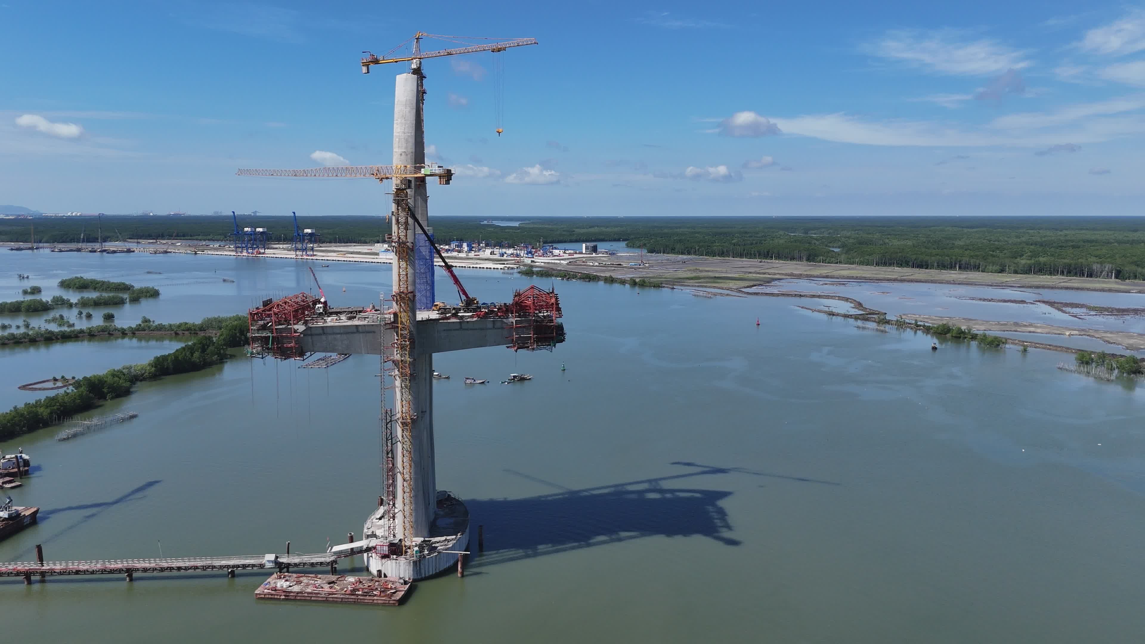 Aerial View of Bridge Construction Over River Free Stock Video Footage ...