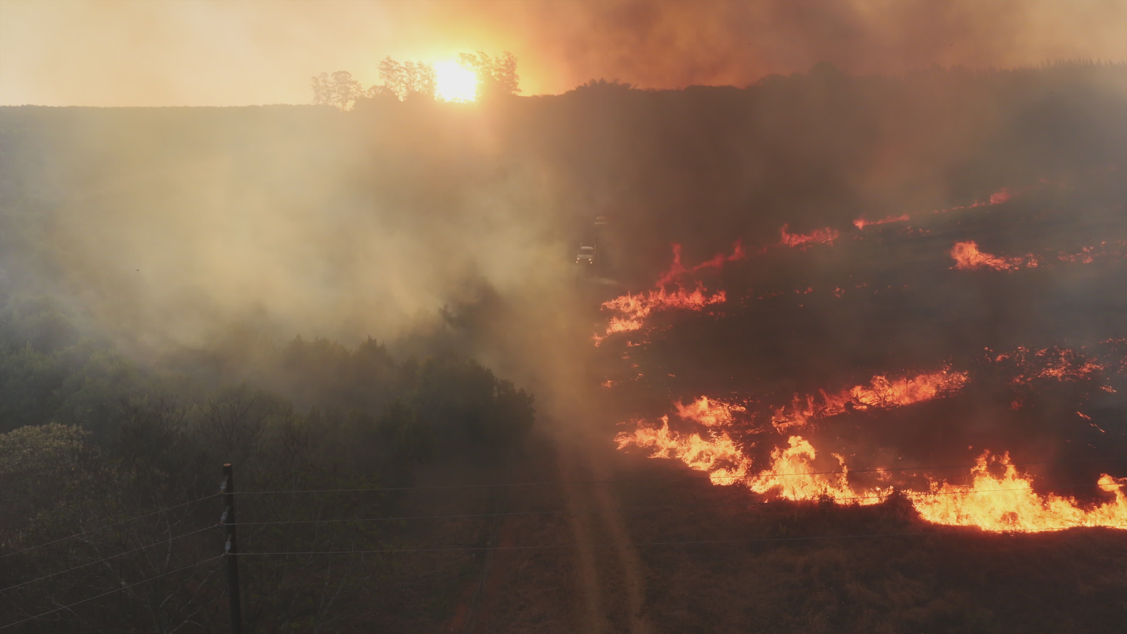 Aerial View of Intense Wildfire at Sunset Free Stock Video Footage ...