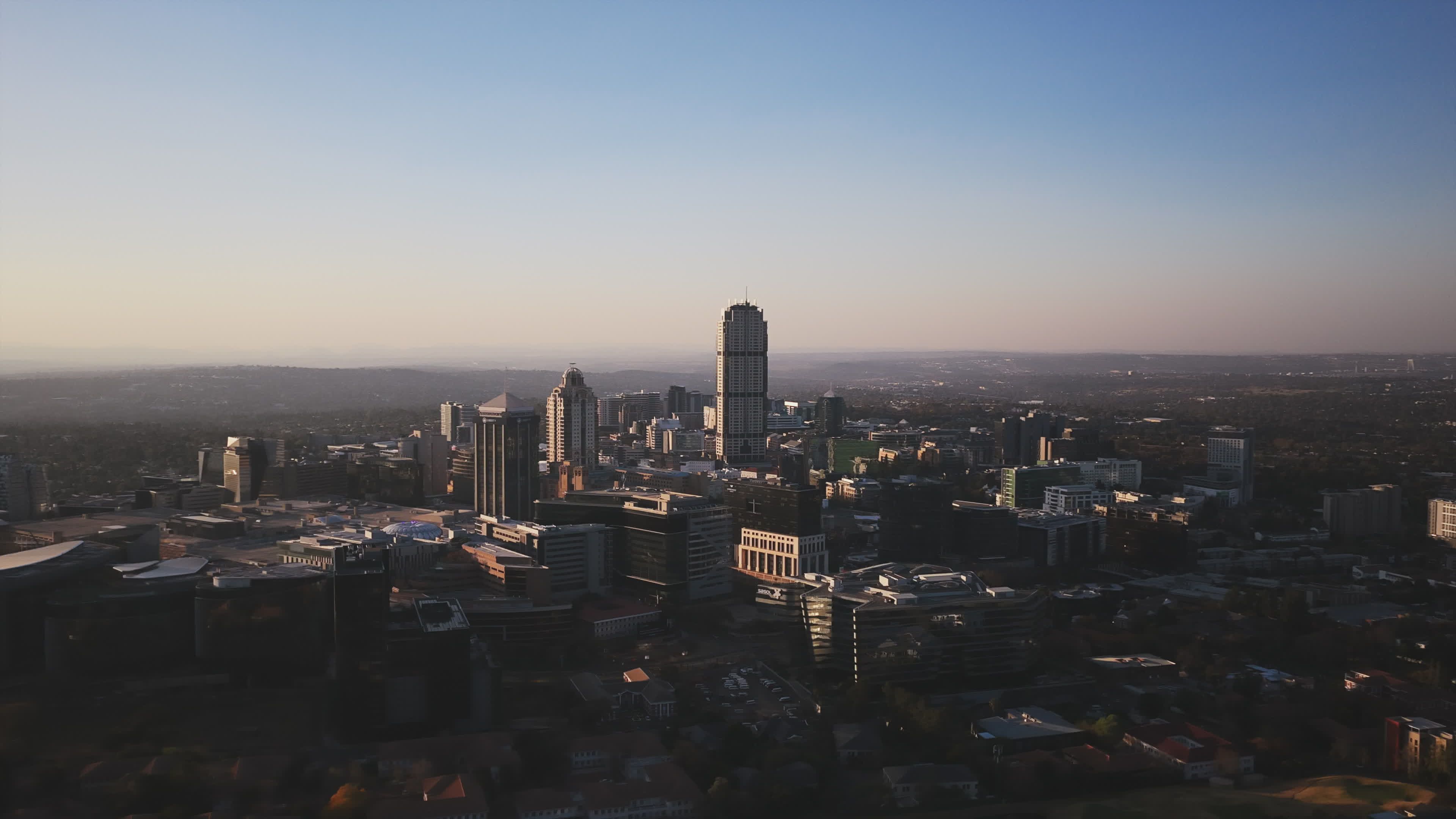 Aerial View of Sandton City Skyline at Dusk Free Stock Video Footage ...
