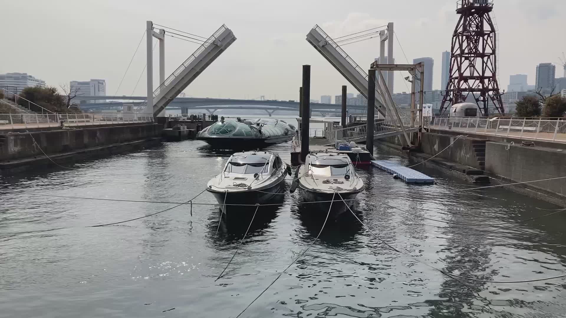Boats Passing Under Raised Drawbridge, Tokyo Free Stock Video Footage ...