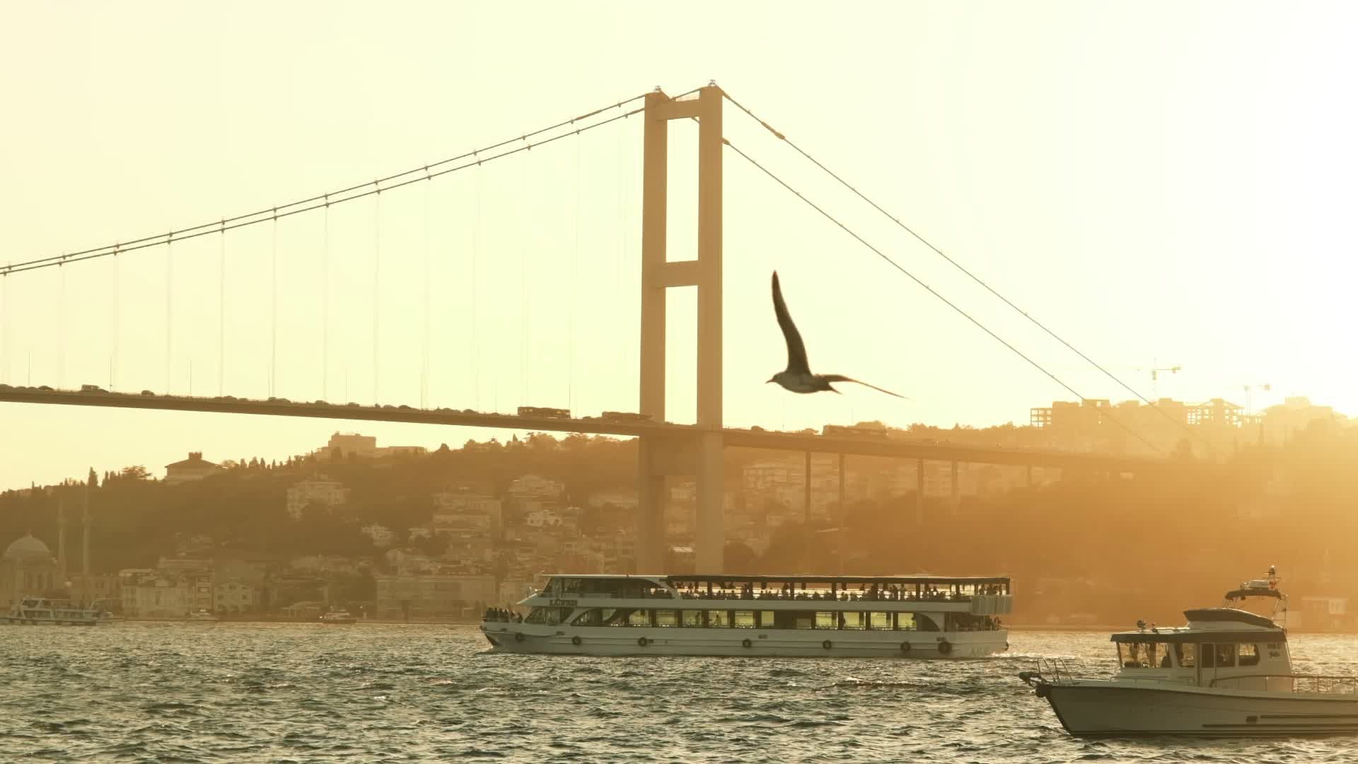 Sunset Over Istanbul's Bright Bosphorus Bridge Free Stock Video Footage ...