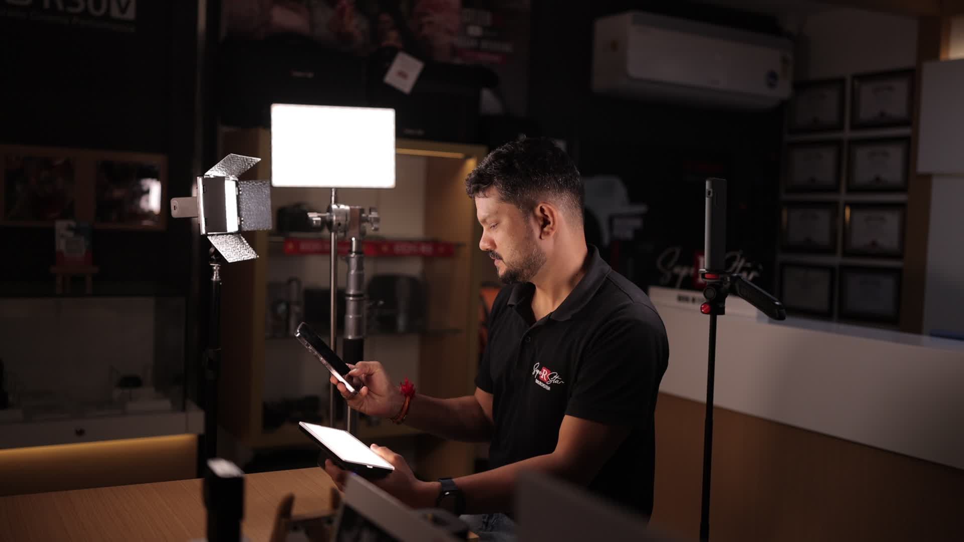 Professional Lighting Setup for Mobile Videography Free Stock Video ...