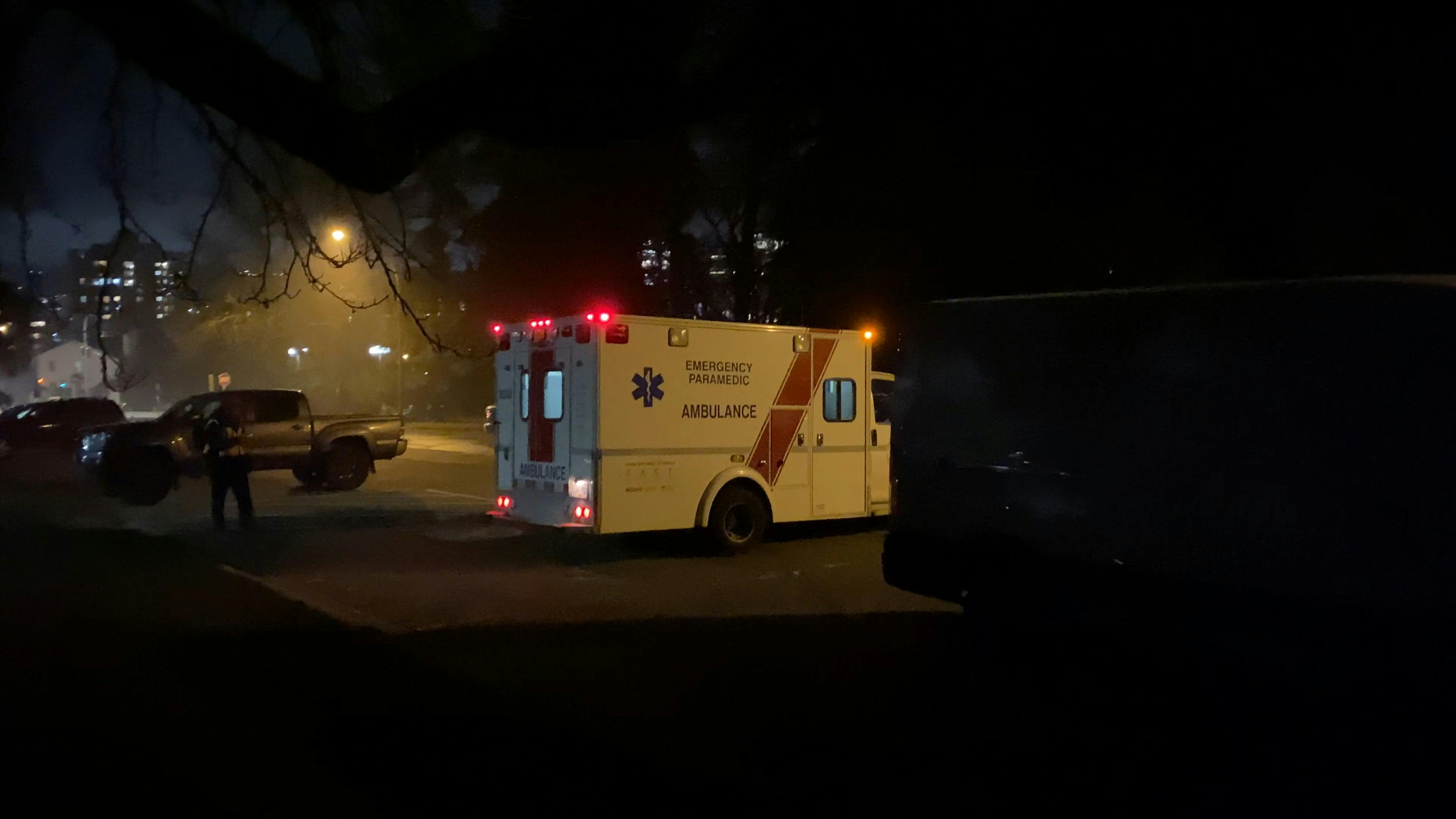 An Ambulance On A Parking Lot Responding To An Emergency Free Stock ...