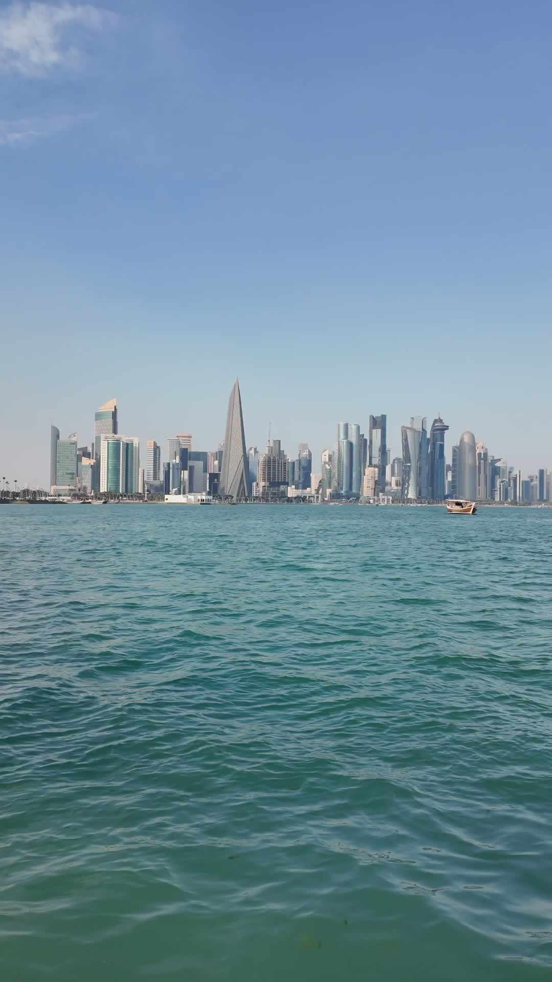 Scenic View of Doha Skyline from the Sea Free Stock Video Footage ...