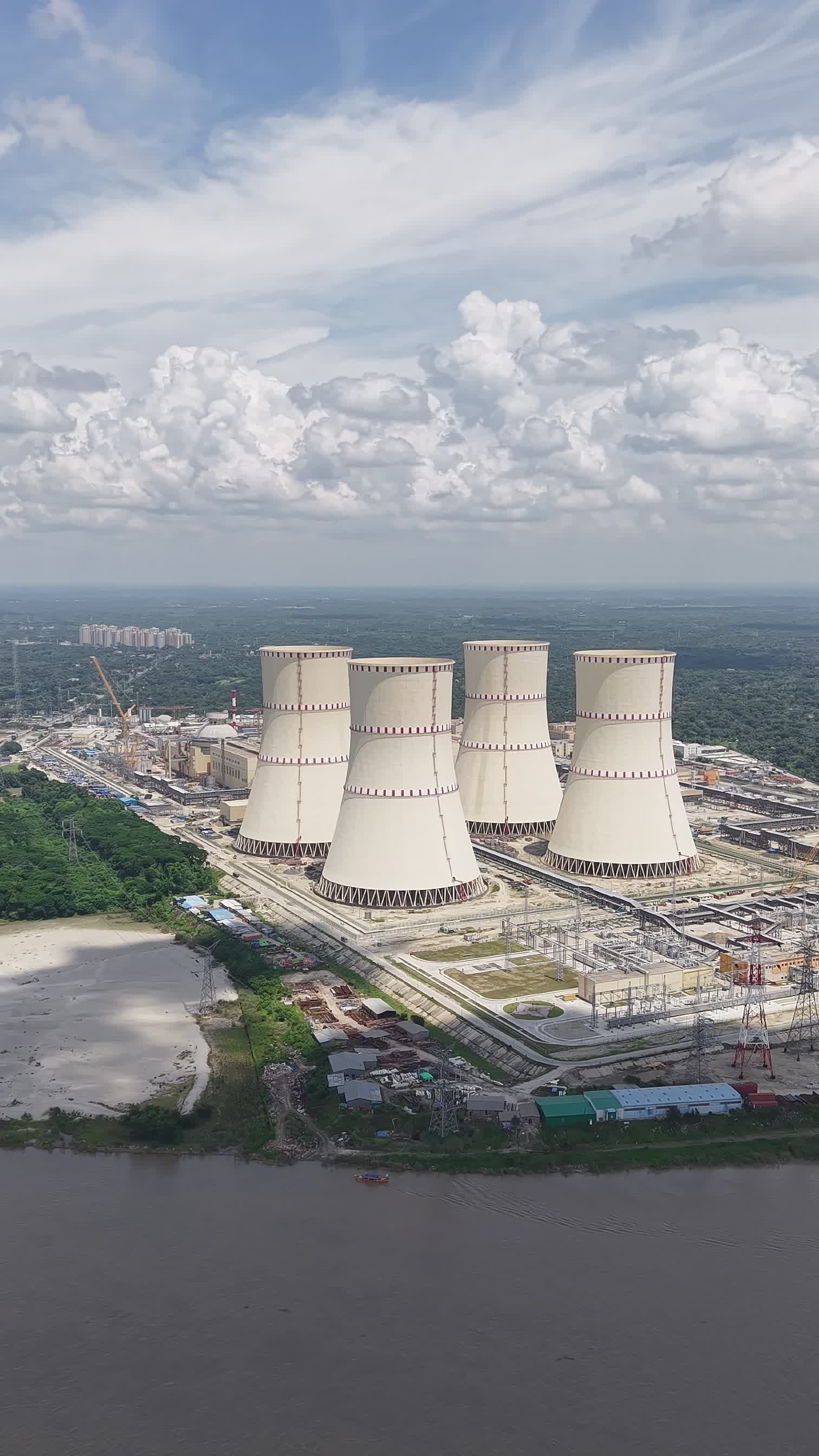 Aerial Drone View of Rooppur Nuclear Plant Free Stock Video Footage ...