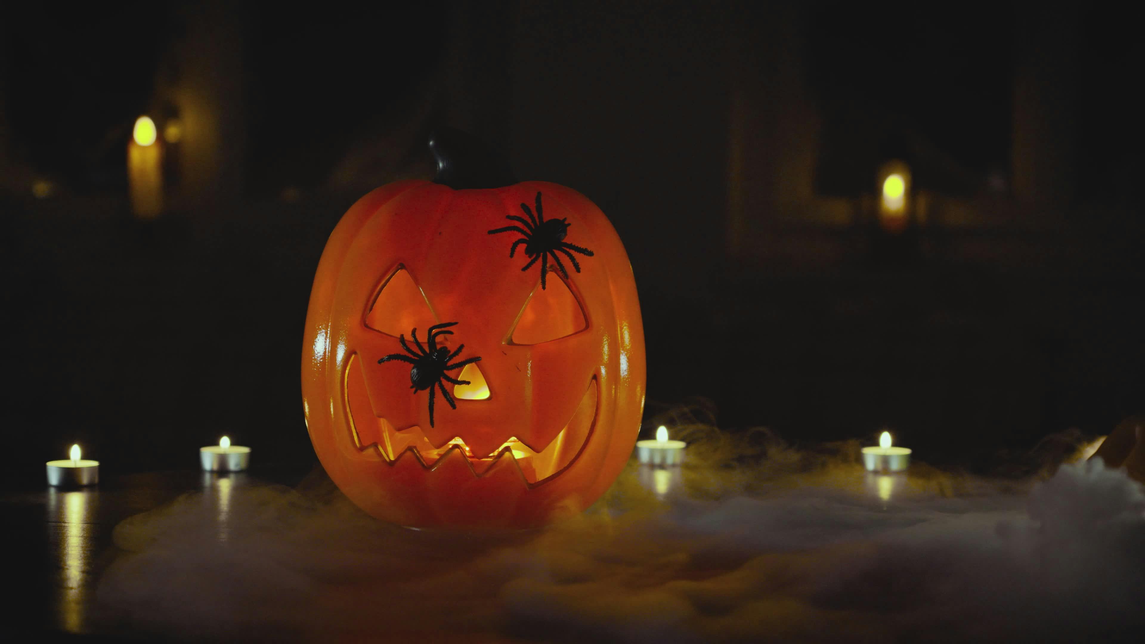 Creepy Halloween Jack-O'-Lantern Scene Free Stock Video Footage ...