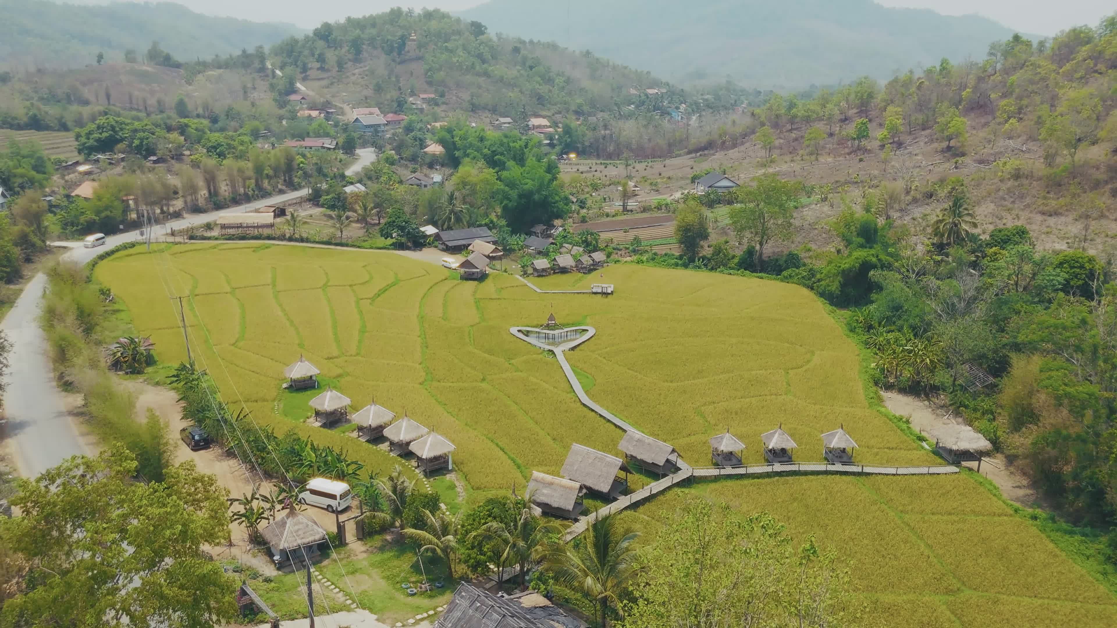 Aerial View of Scenic Rice Fields in Laos Free Stock Video Footage ...