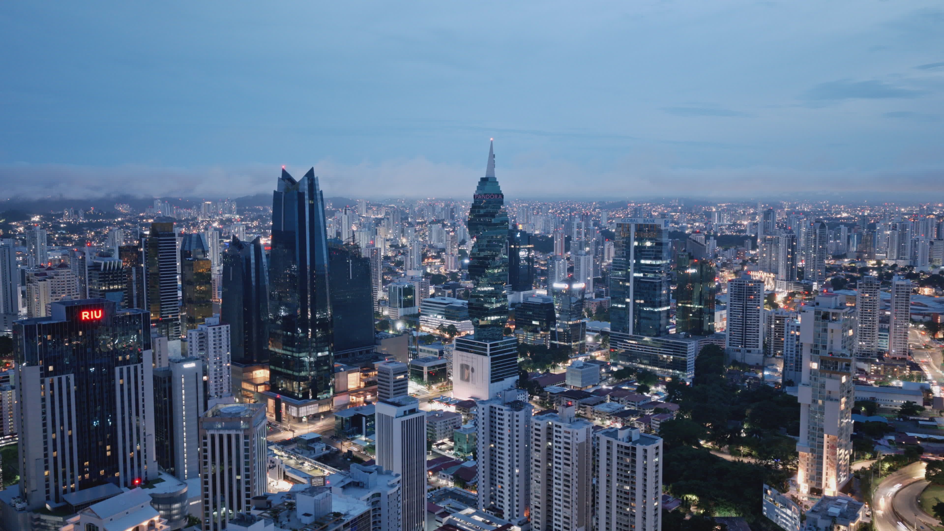 Aerial View of Panama City Skyline at Dusk Free Stock Video Footage ...